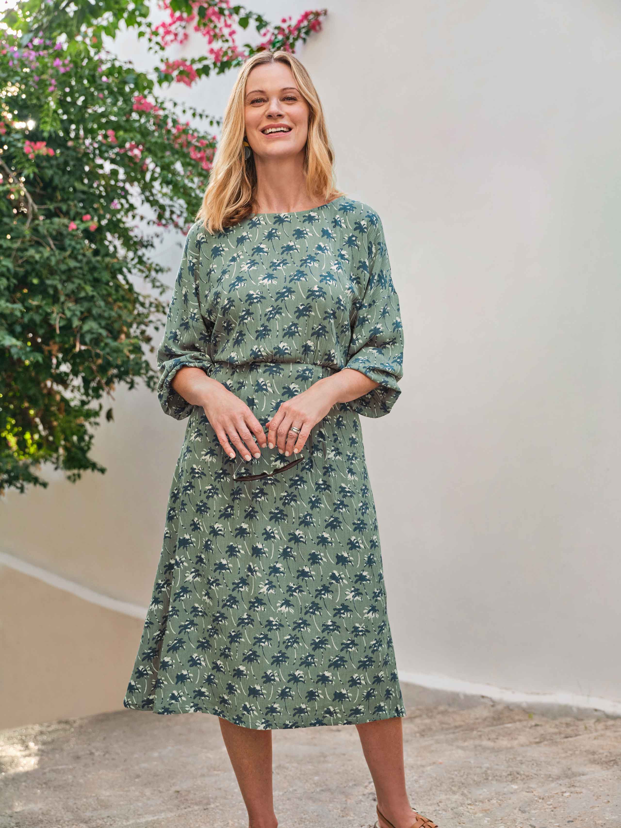 Shadow Palm Print | Dolman Printed Viscose Dress | WoolOvers AU