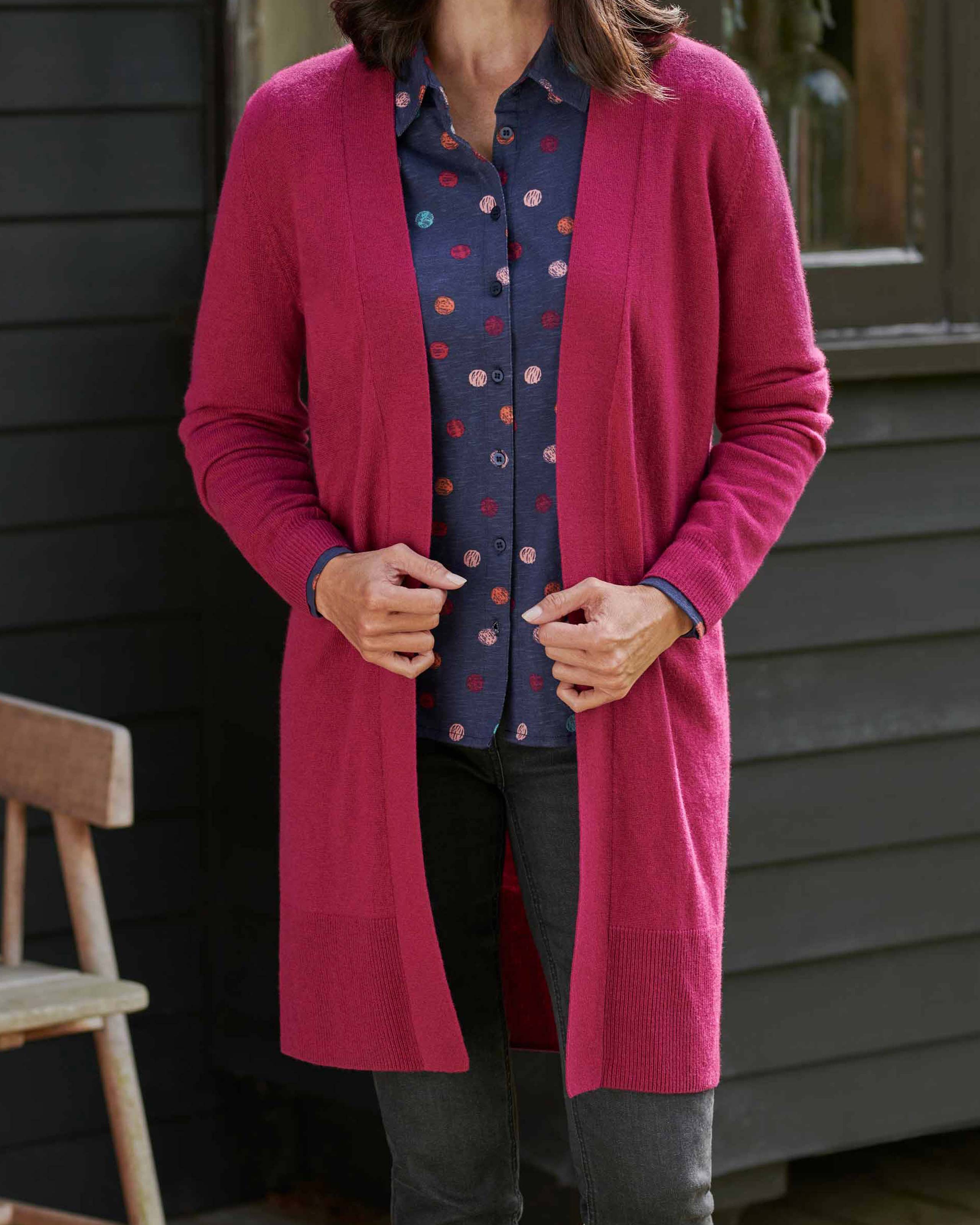 Berry Juice | Cashmere & Merino Edge to Edge Long Cardigan | WoolOvers AU