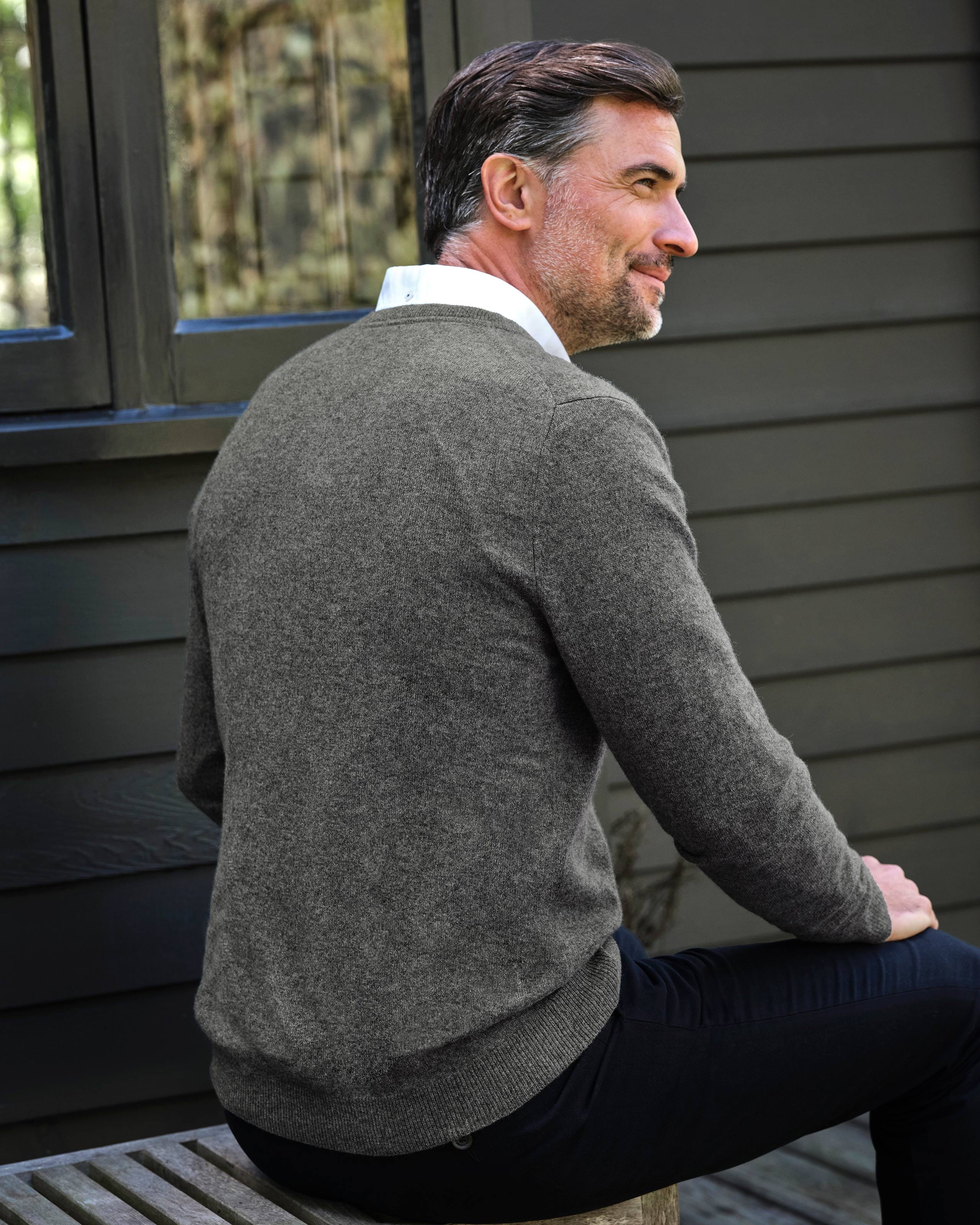 Grey Flint | Pure Cashmere V Neck Jumper | WoolOvers UK