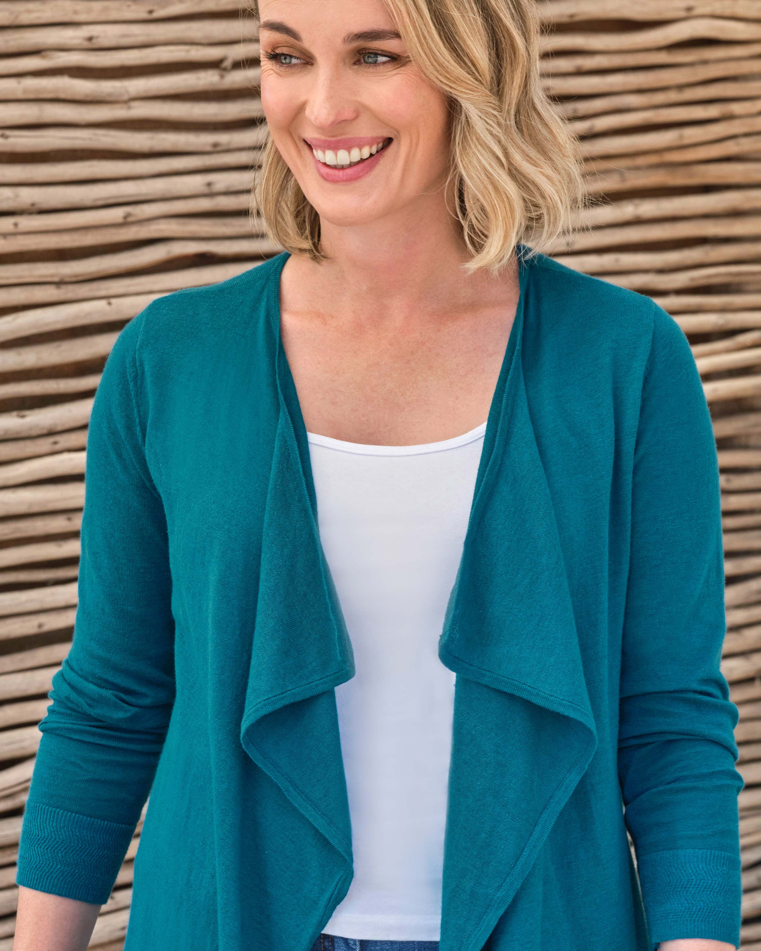Teal | Longline Waterfall Cardigan | WoolOvers UK