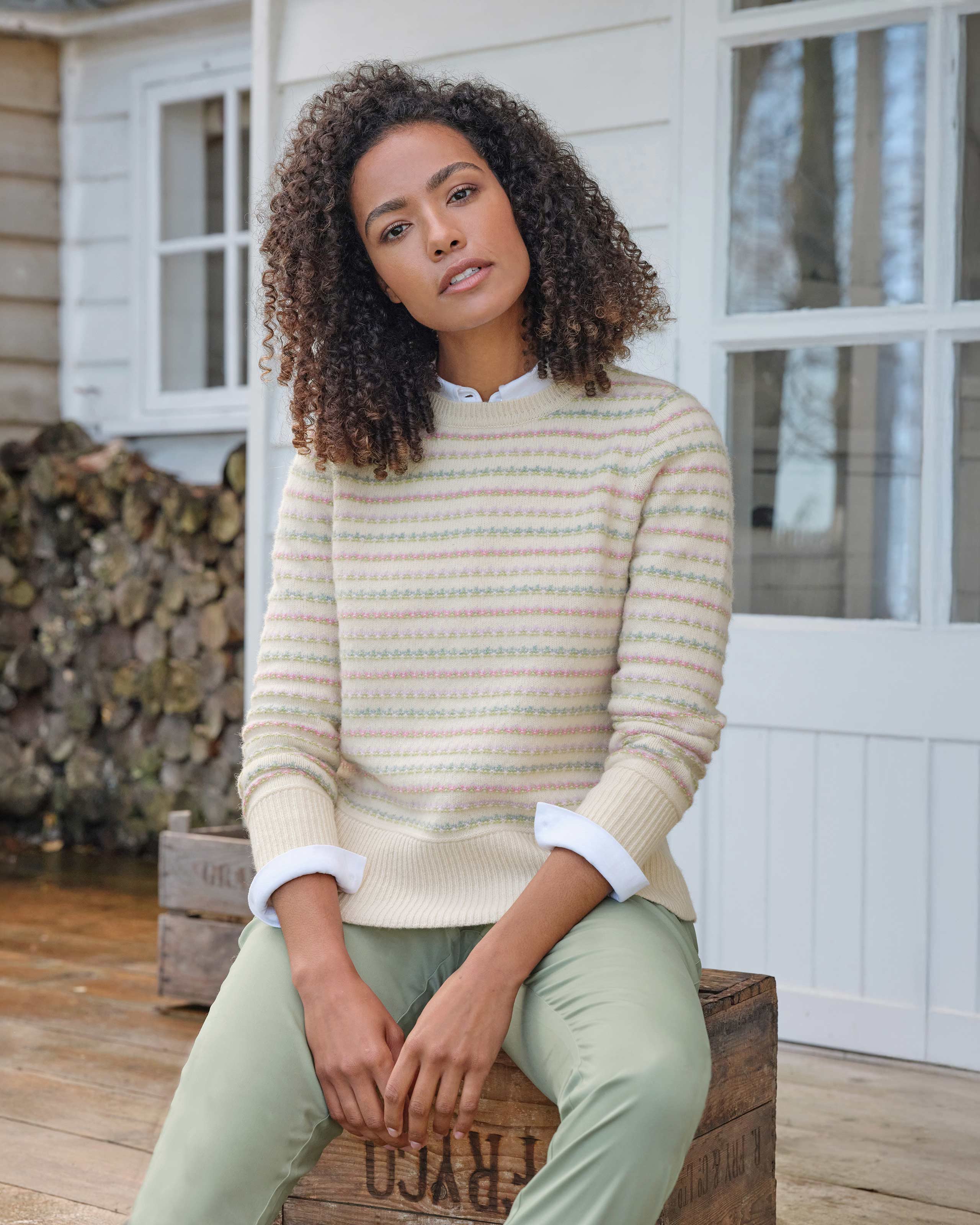 Cream Multi | Pretty Stripe Jumper | WoolOvers AU