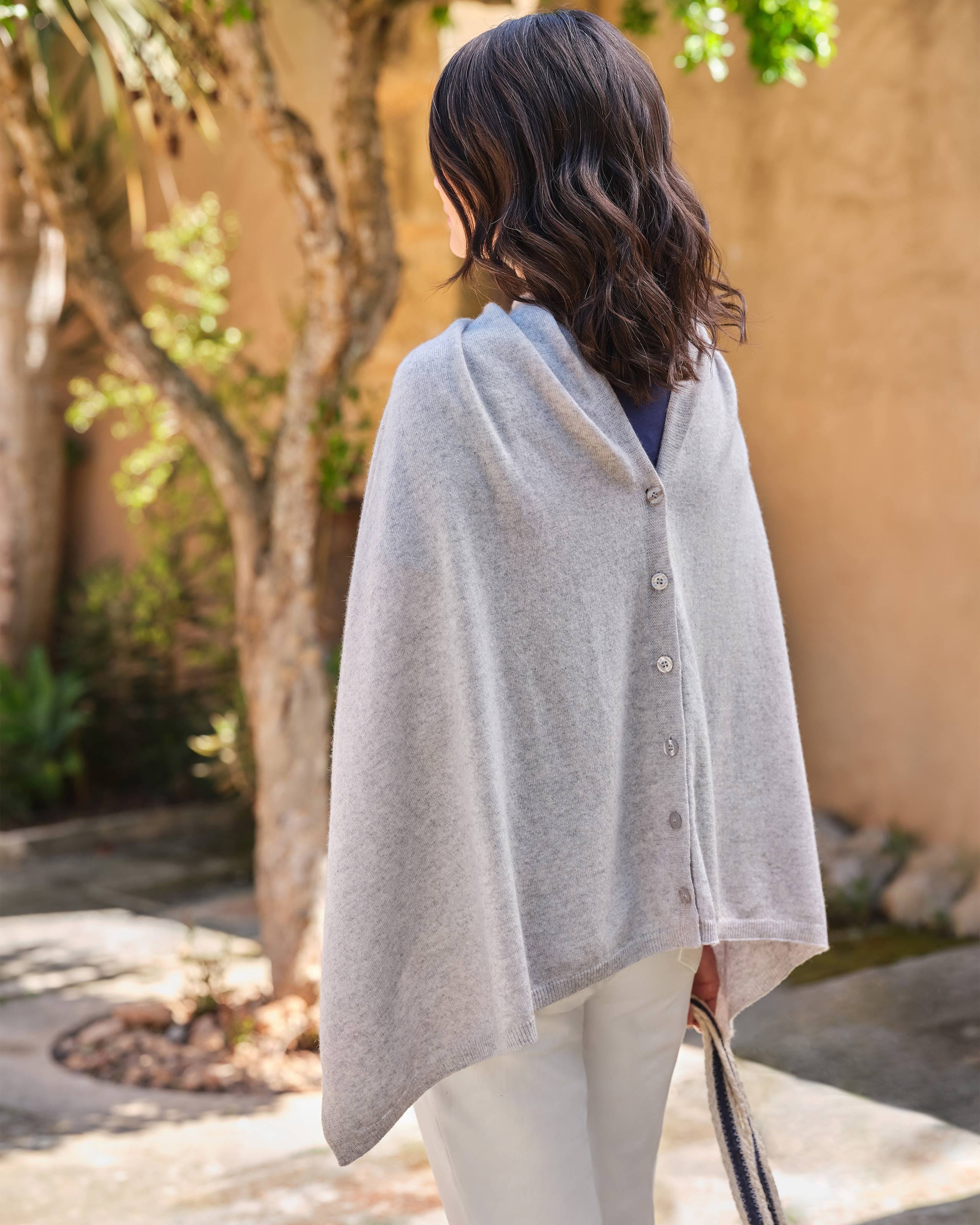 Marble | Cashmere Merino Blend Button Poncho | WoolOvers AU