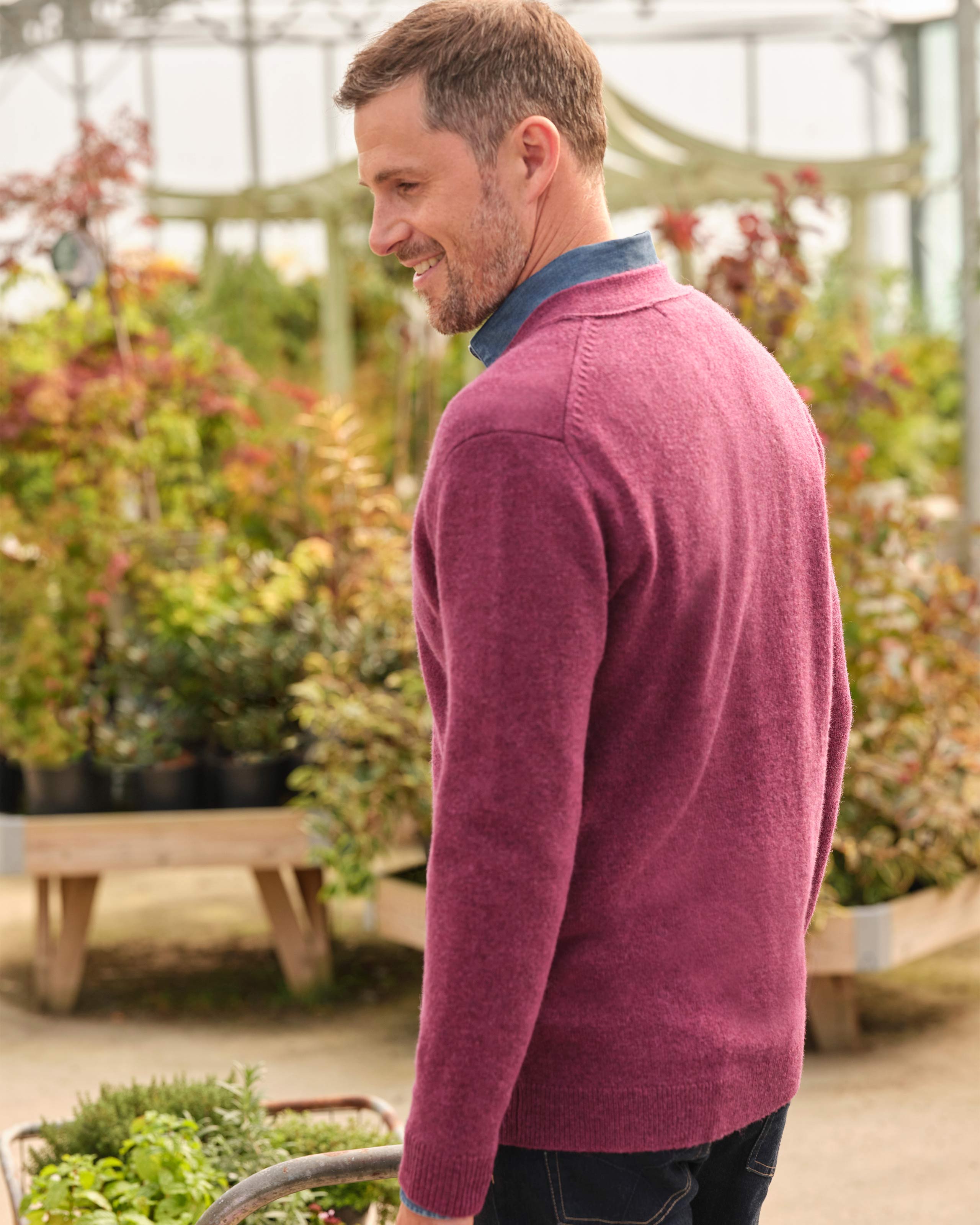 Plum Marl | Mens Lambswool V Neck Cardigan | WoolOvers AU
