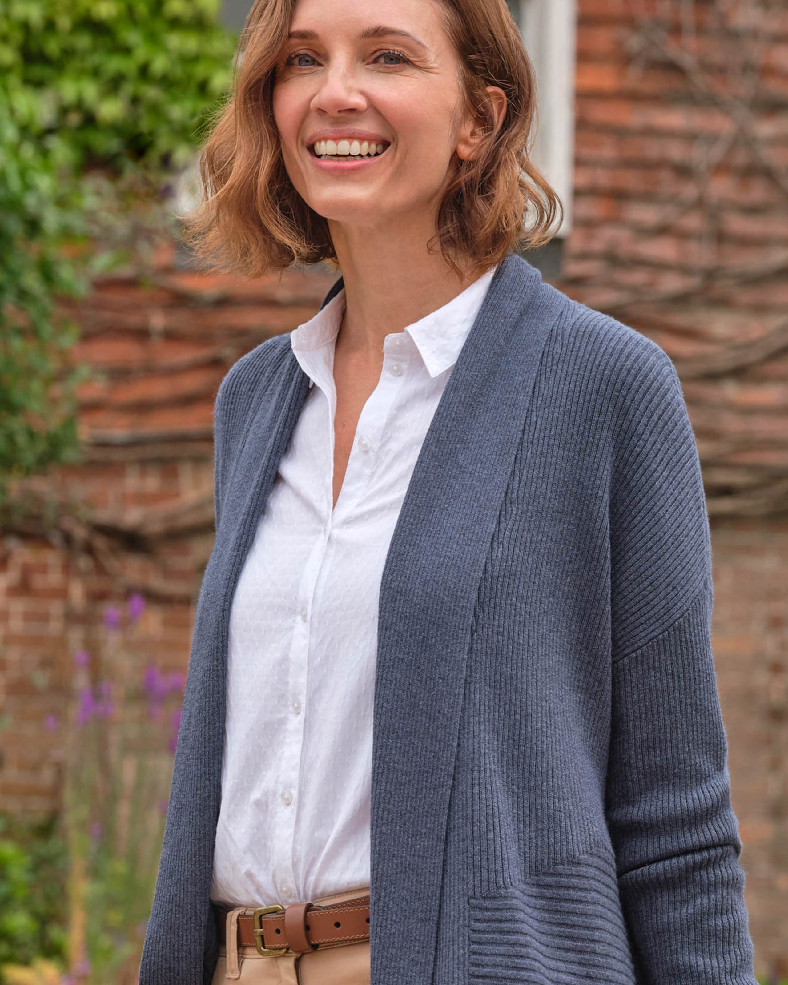 Denim Marl | Rib Shawl Collar Cardigan | WoolOvers AU