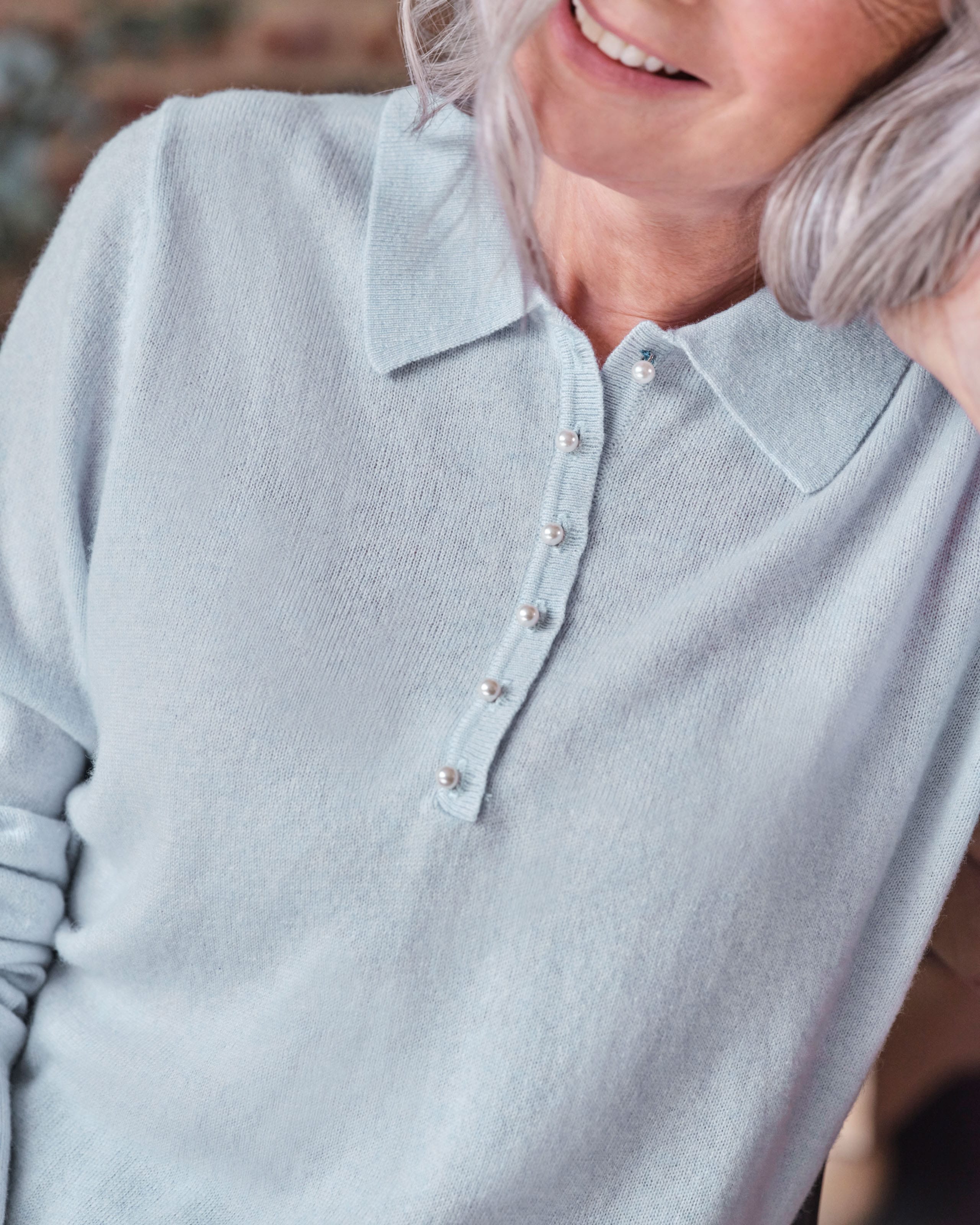 Powder Blue | Cashmere & Merino Knitted Polo Shirt | WoolOvers UK