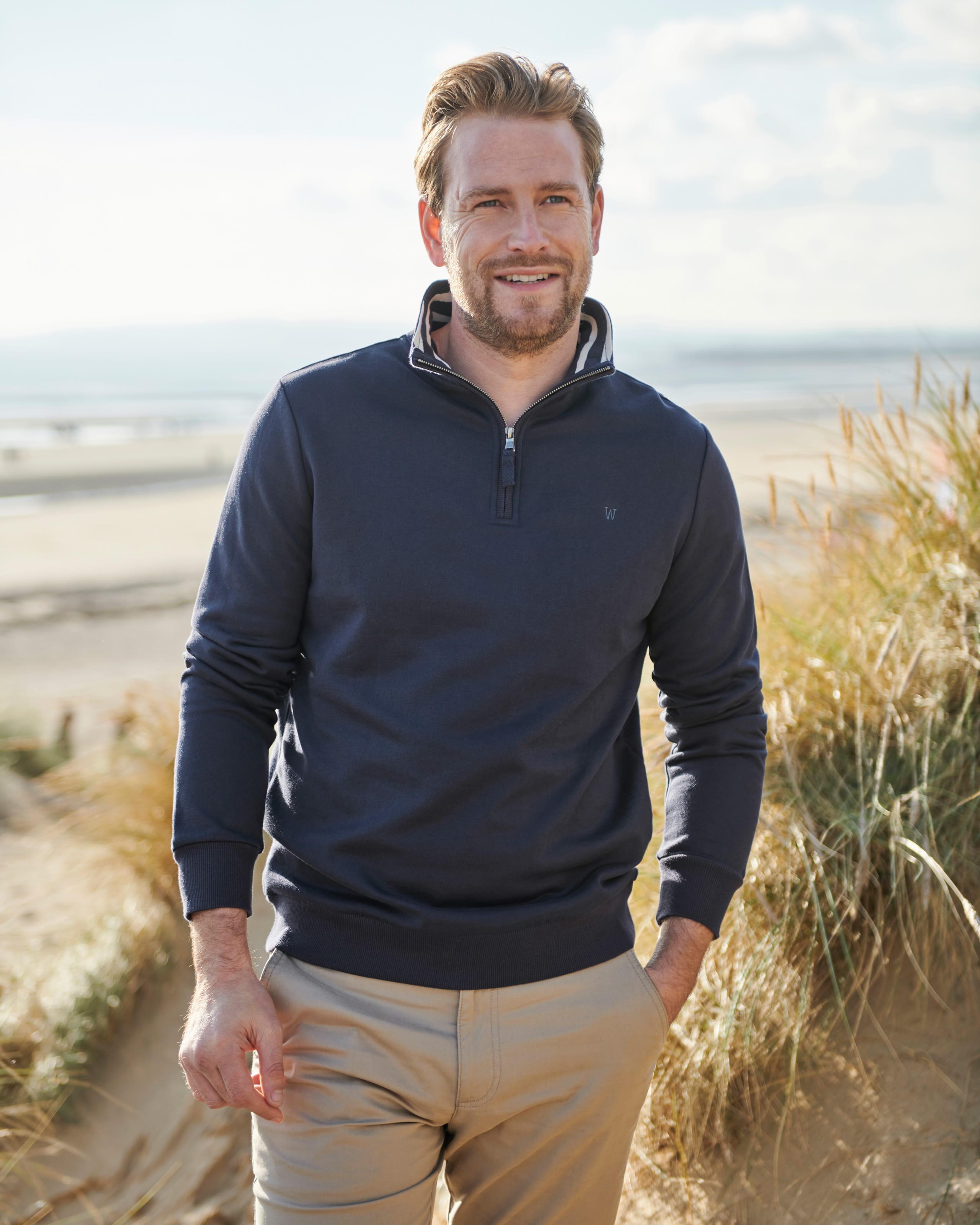 Navy | Pullover aus Bio-Baumwolle mit kurzem Reißverschluss für Herren ...