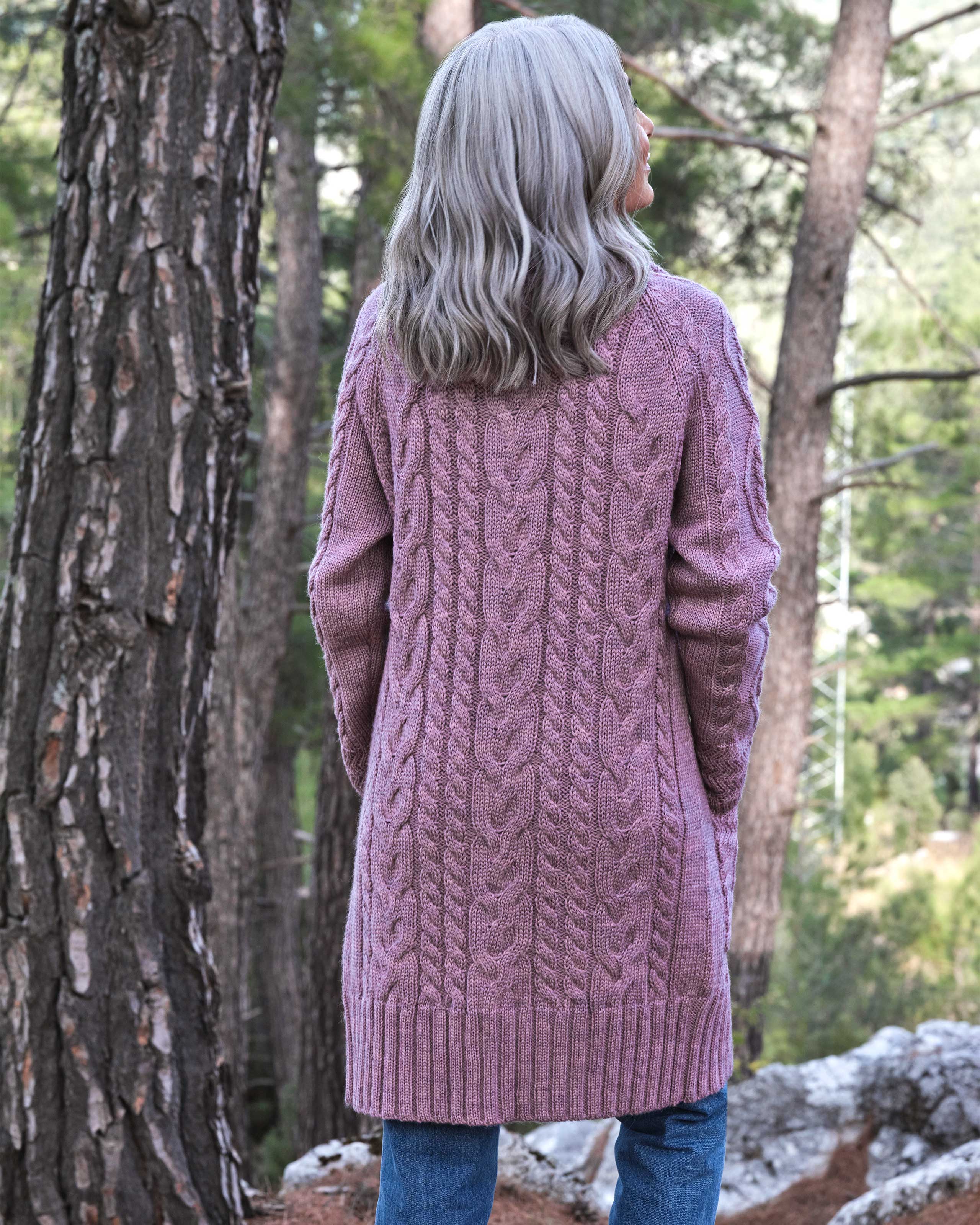 Rose Marl | Pure Wool Aran Coatigan | WoolOvers AU
