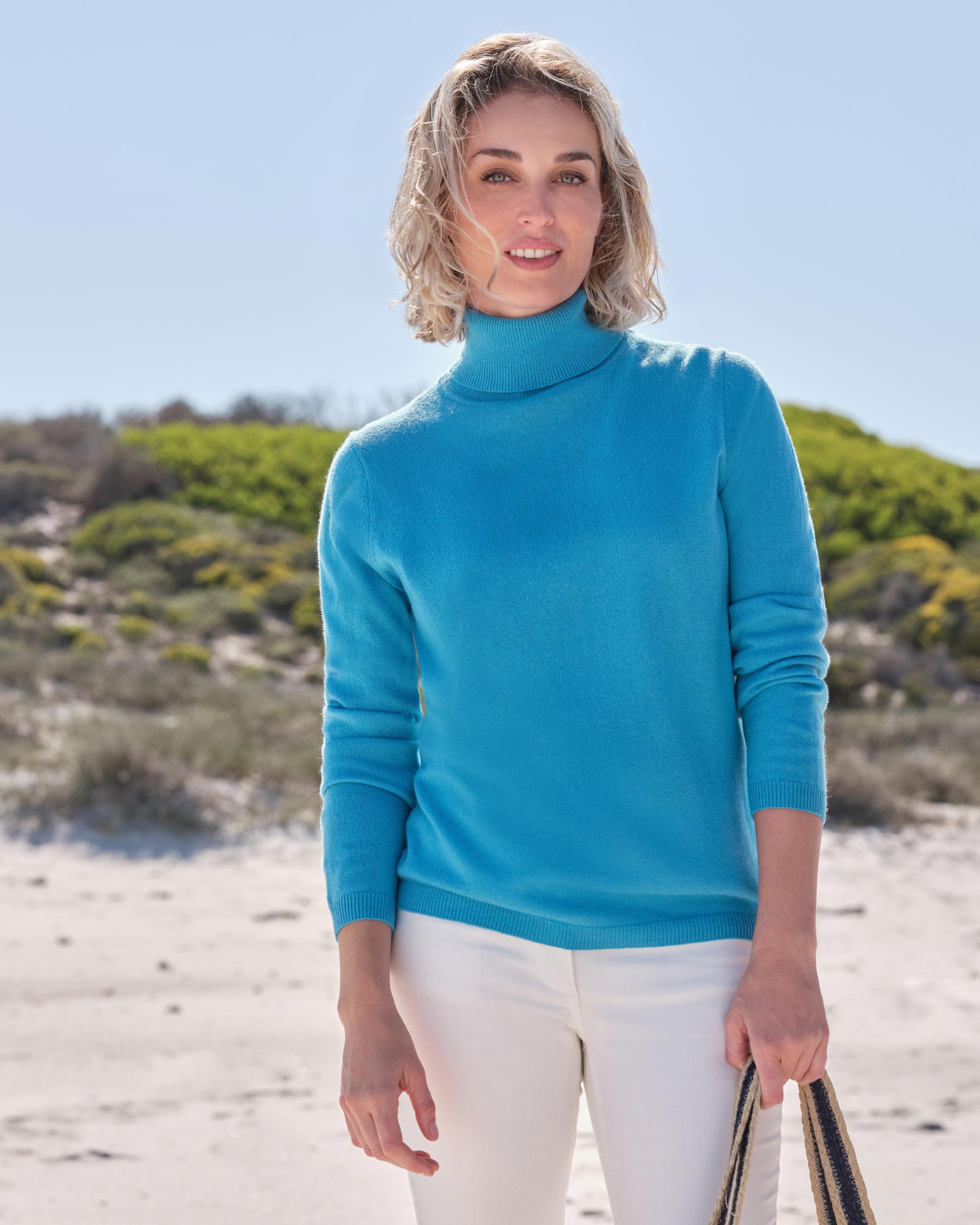 Glacier Lake | Cashmere & Merino Fitted Polo Neck Knitted Jumper ...