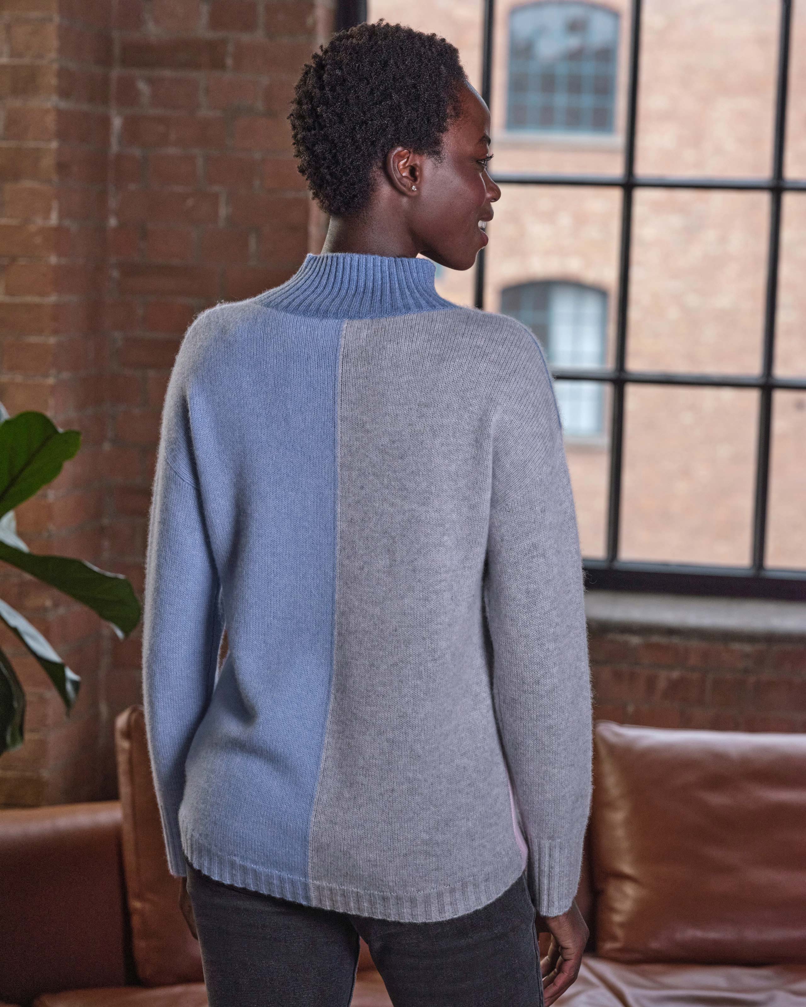 Blues & Grey | Lofty Diagonal Intarsia Sweater | WoolOvers UK