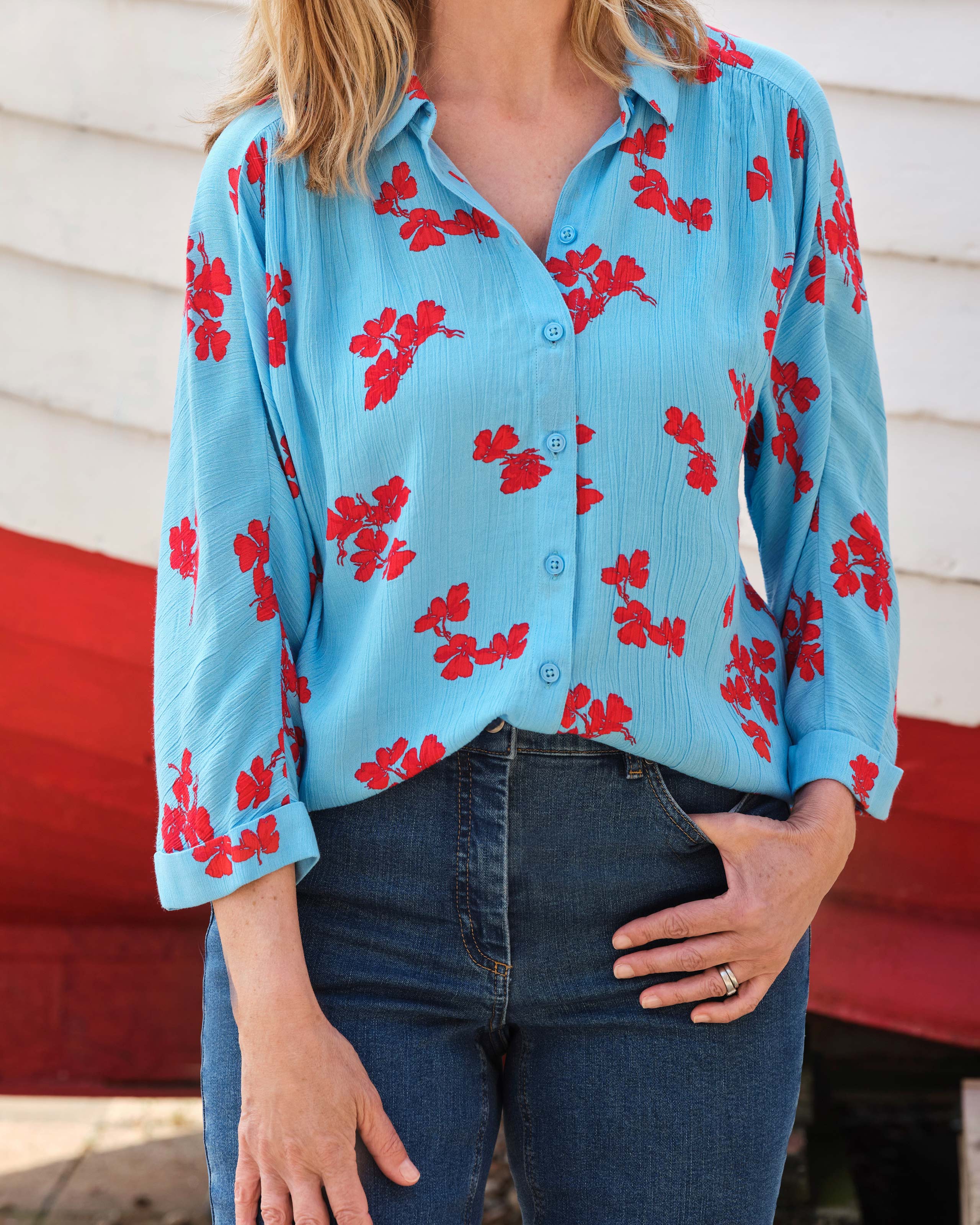 Oversized Floral Print | Relaxed Turn Back Cuff Shirt | WoolOvers UK