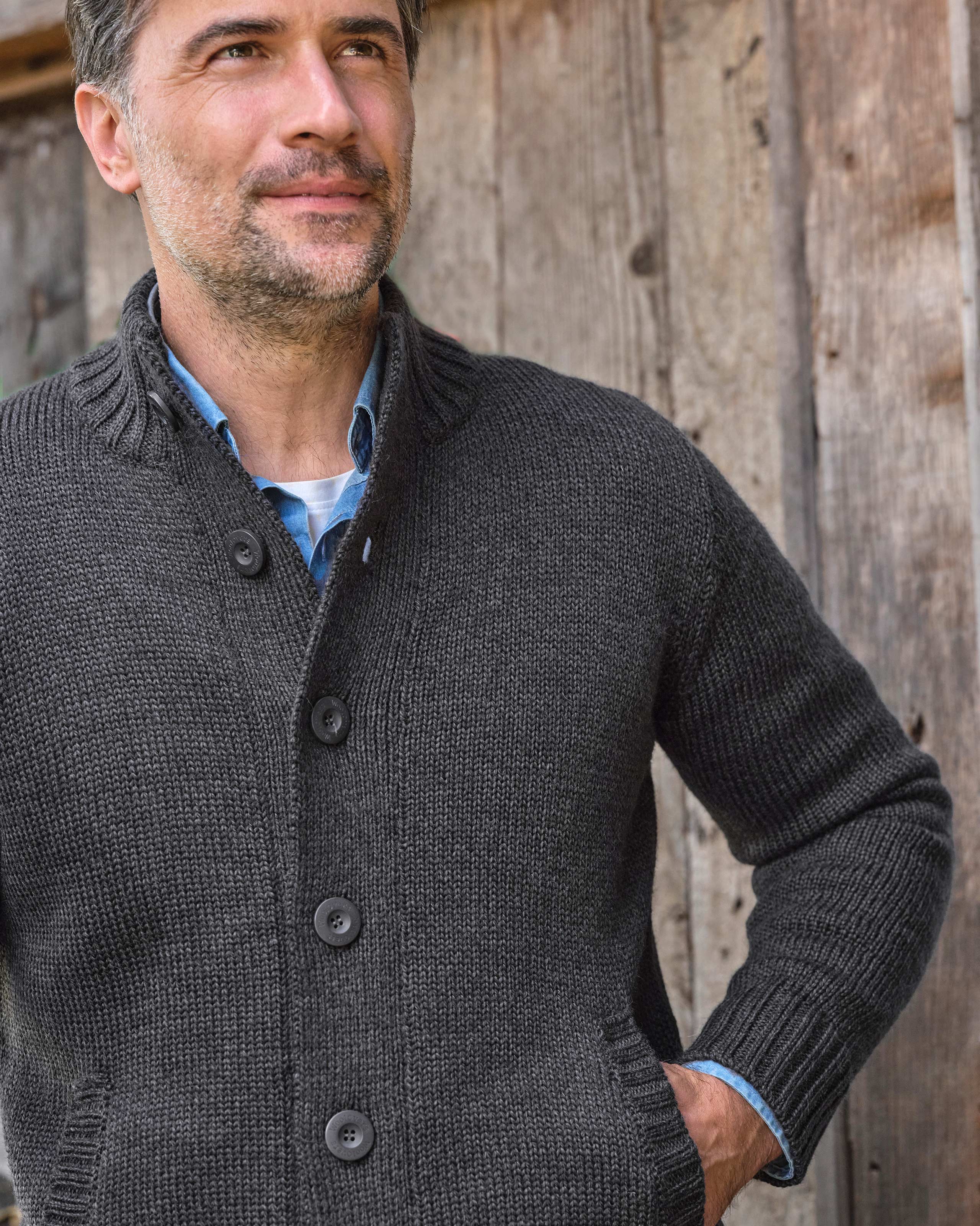 Grey Smoke | 100% Pure Wool Button Everyday Cardigan | WoolOvers UK