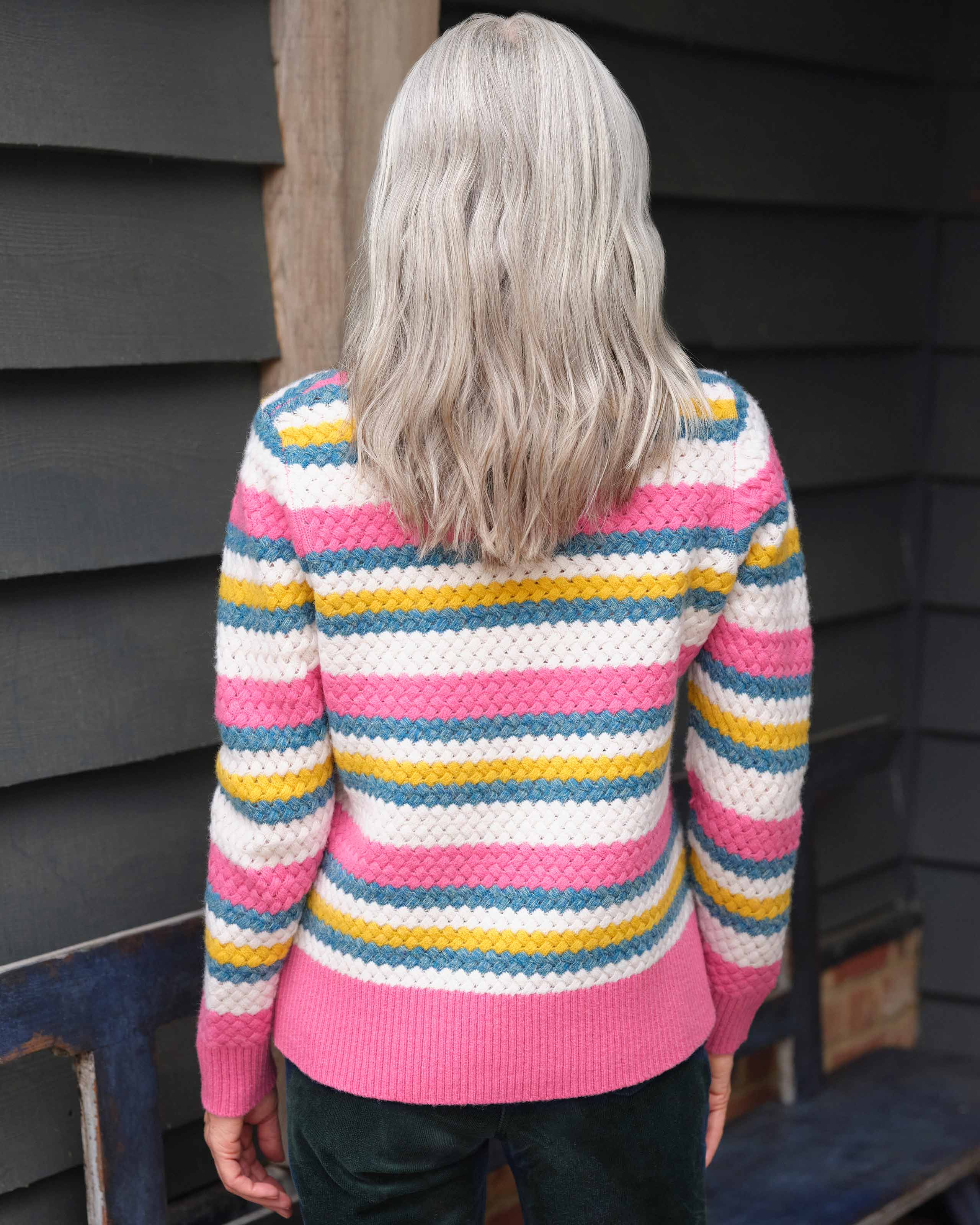 Pink Multi | Multicoloured Textured Stripe Jumper | WoolOvers AU