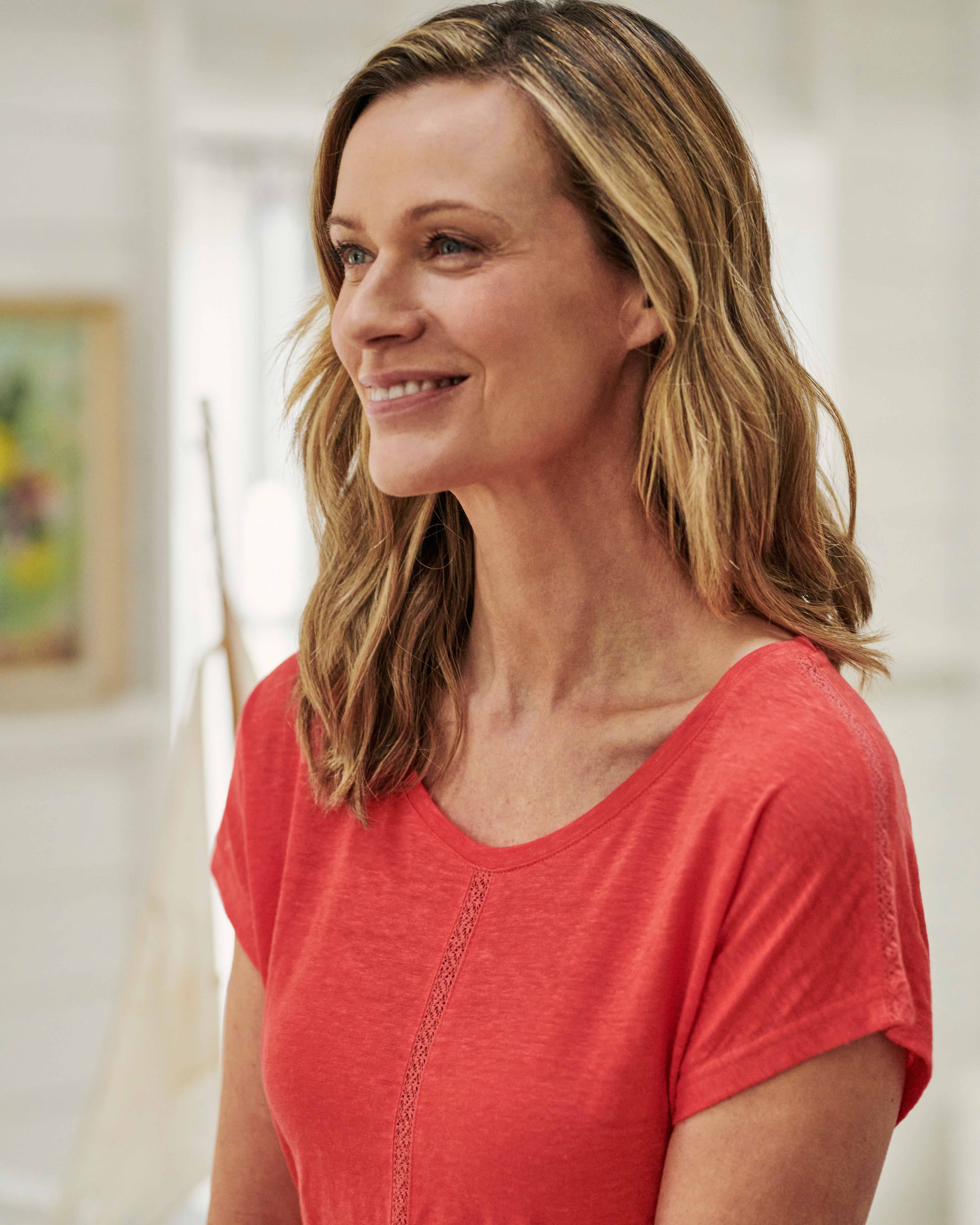 Vivid Coral | Linen Jersey Insert T-Shirt | WoolOvers AU