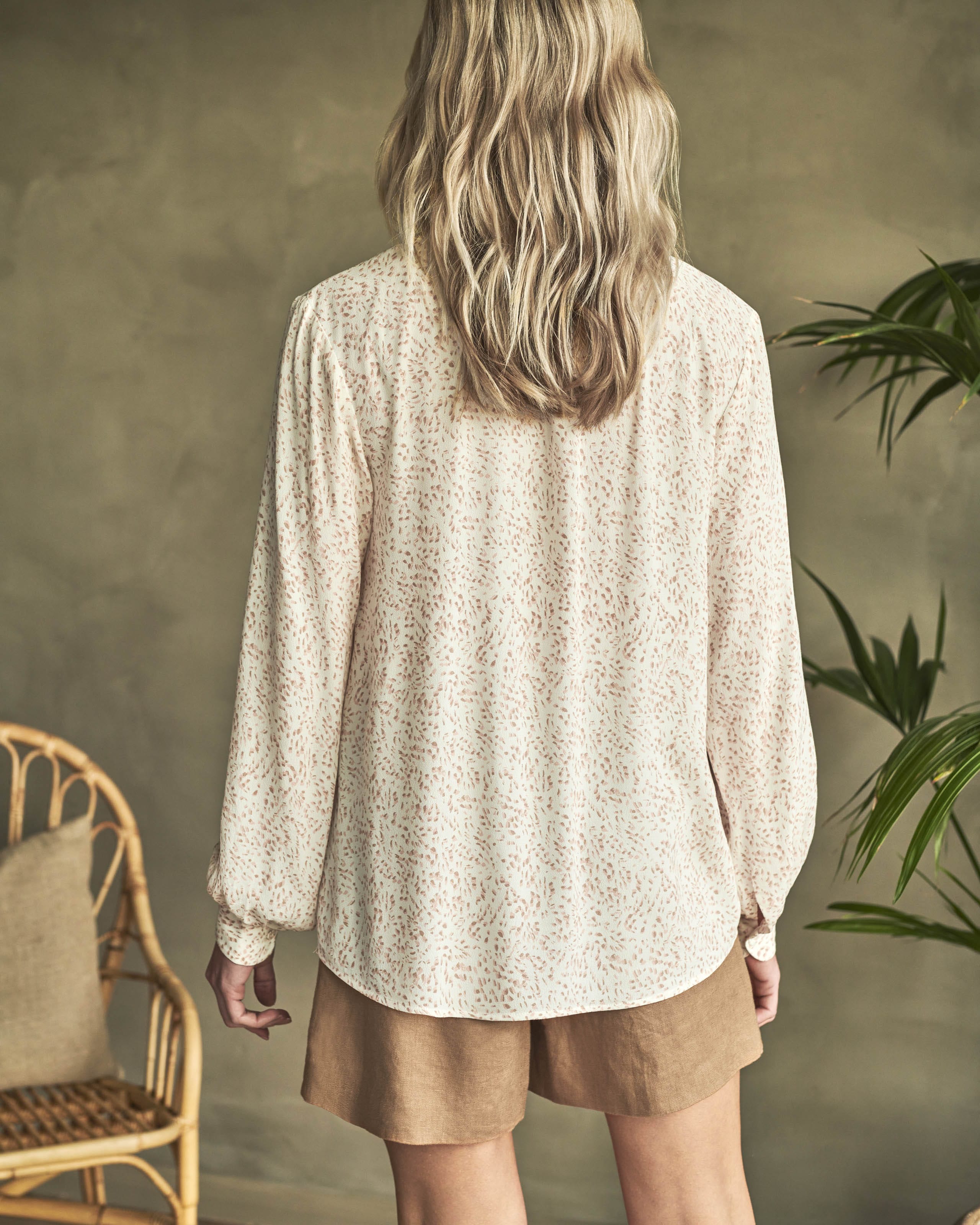 Pale Pink Marking Print | Printed Drapey Blouse | WoolOvers UK