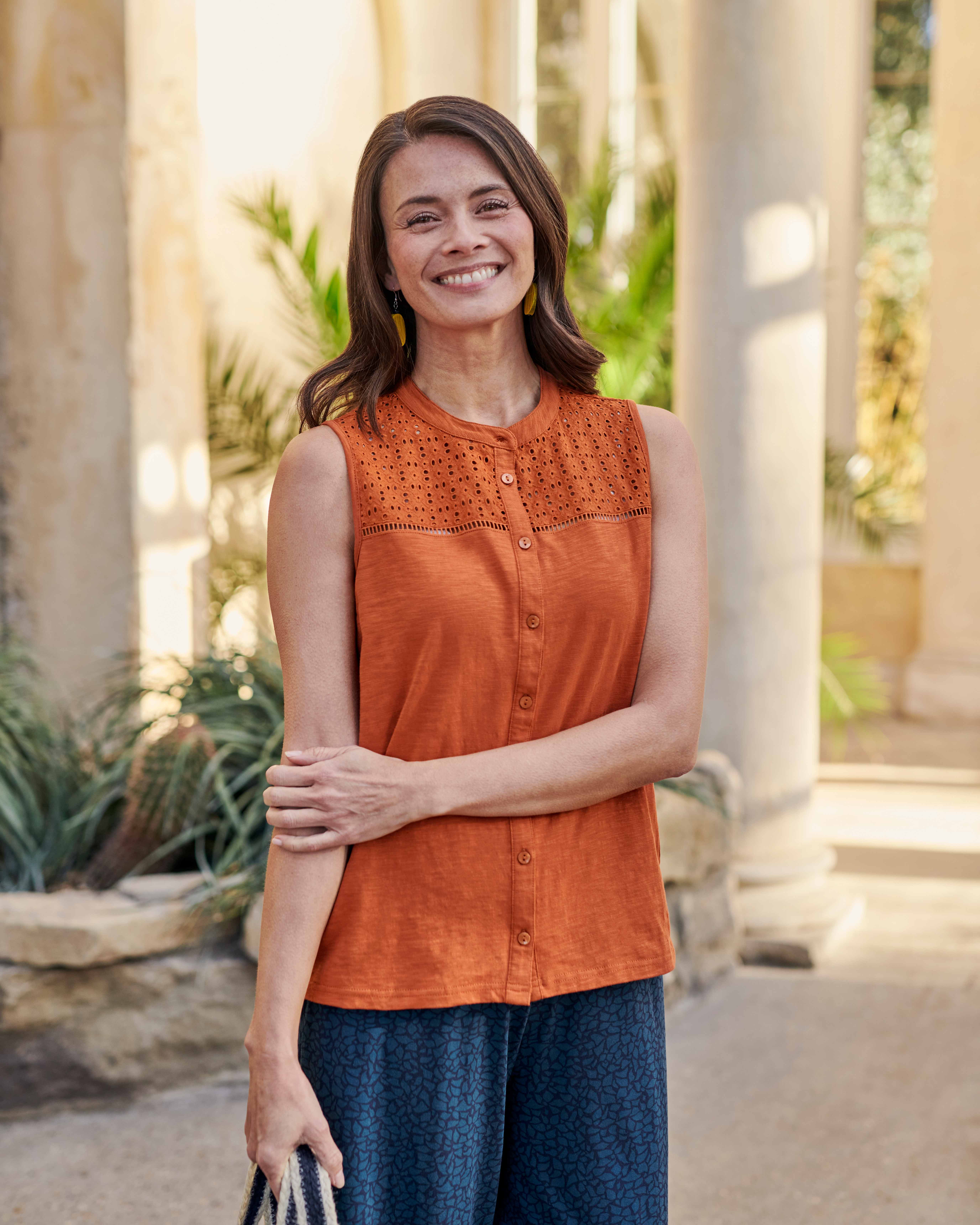 Rust Pure Cotton | Sleeveless Jersey Shirt