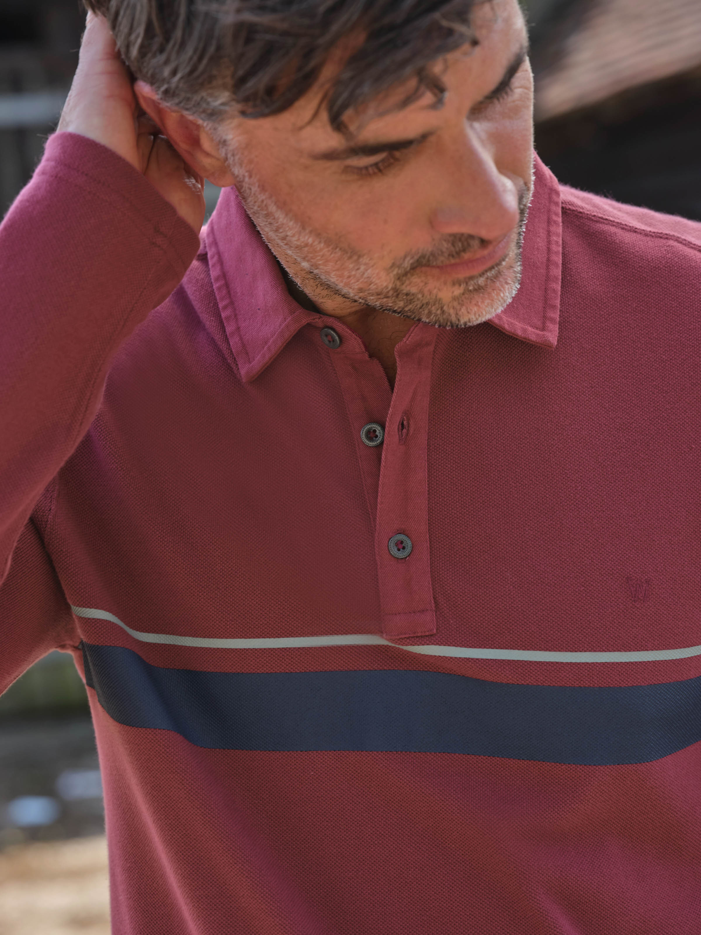 Maroon/Navy Stripe | Classic Long Sleeve Polo Shirt | WoolOvers AU