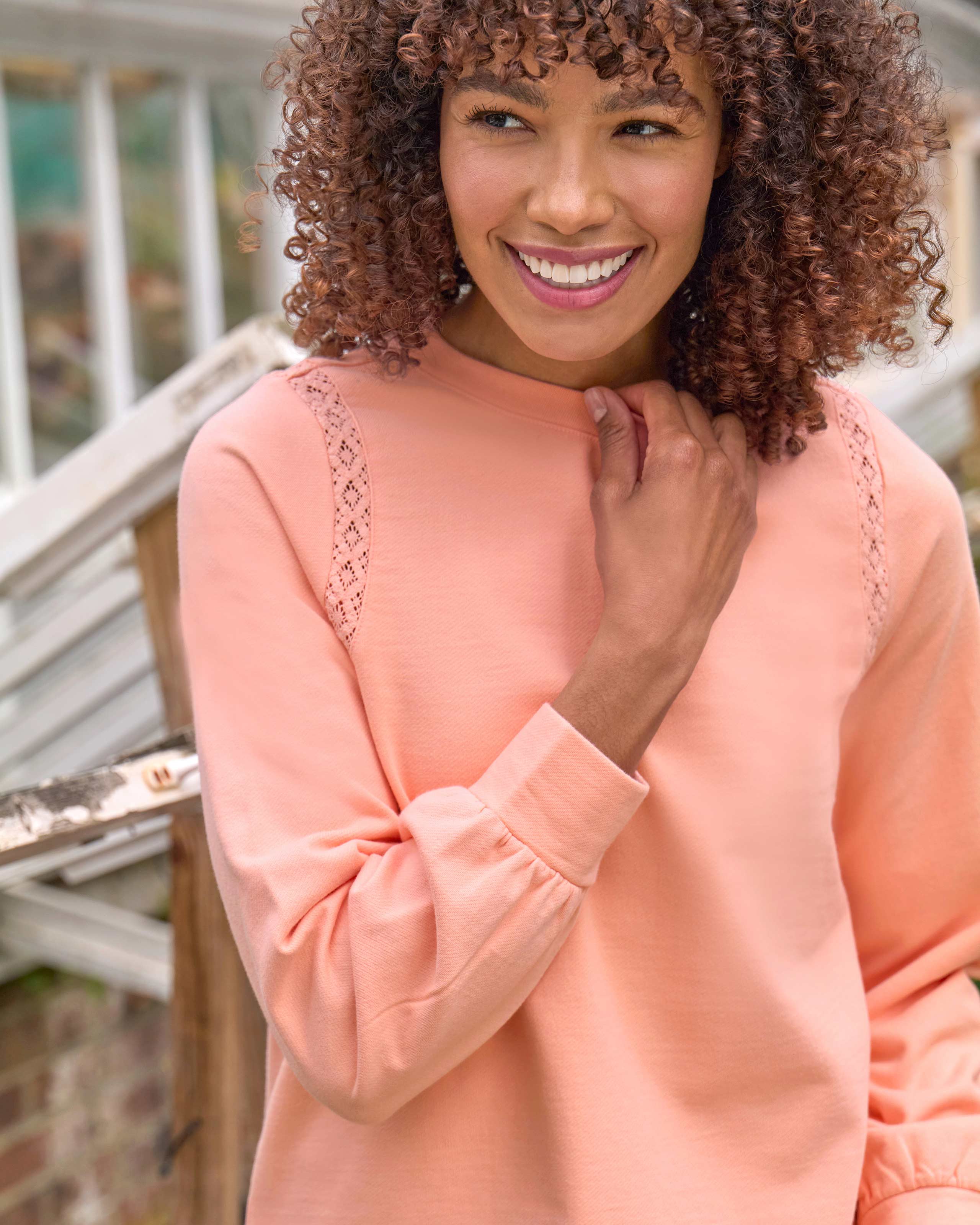 Peach | Lace Insert Jumper | WoolOvers AU