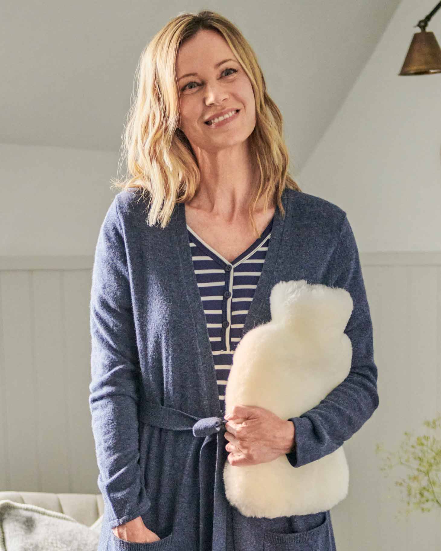 Denim Marl Cashmere And Merino Luxe Dressing Gown Woolovers Au