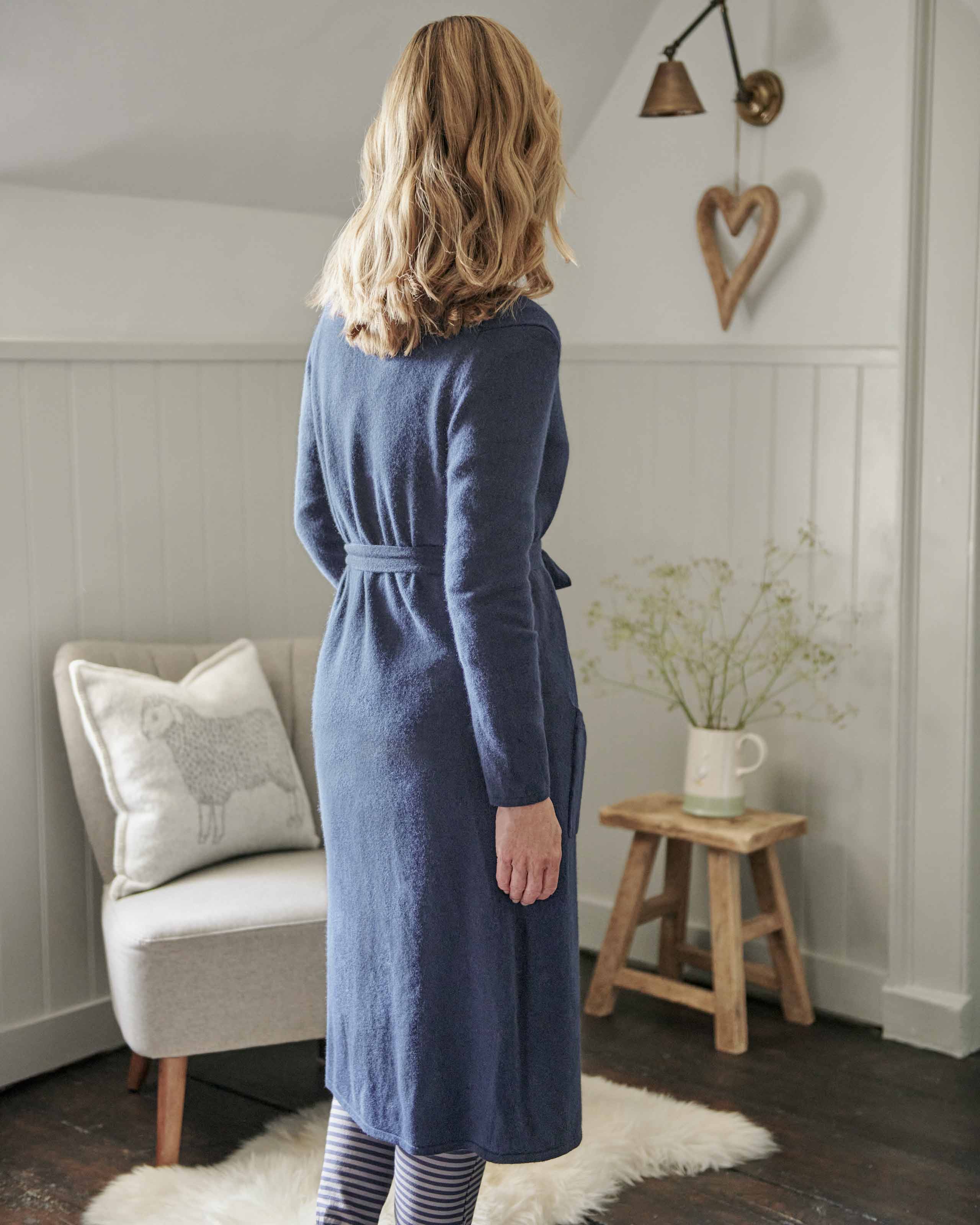 Denim Marl Cashmere And Merino Luxe Dressing Gown Woolovers Au