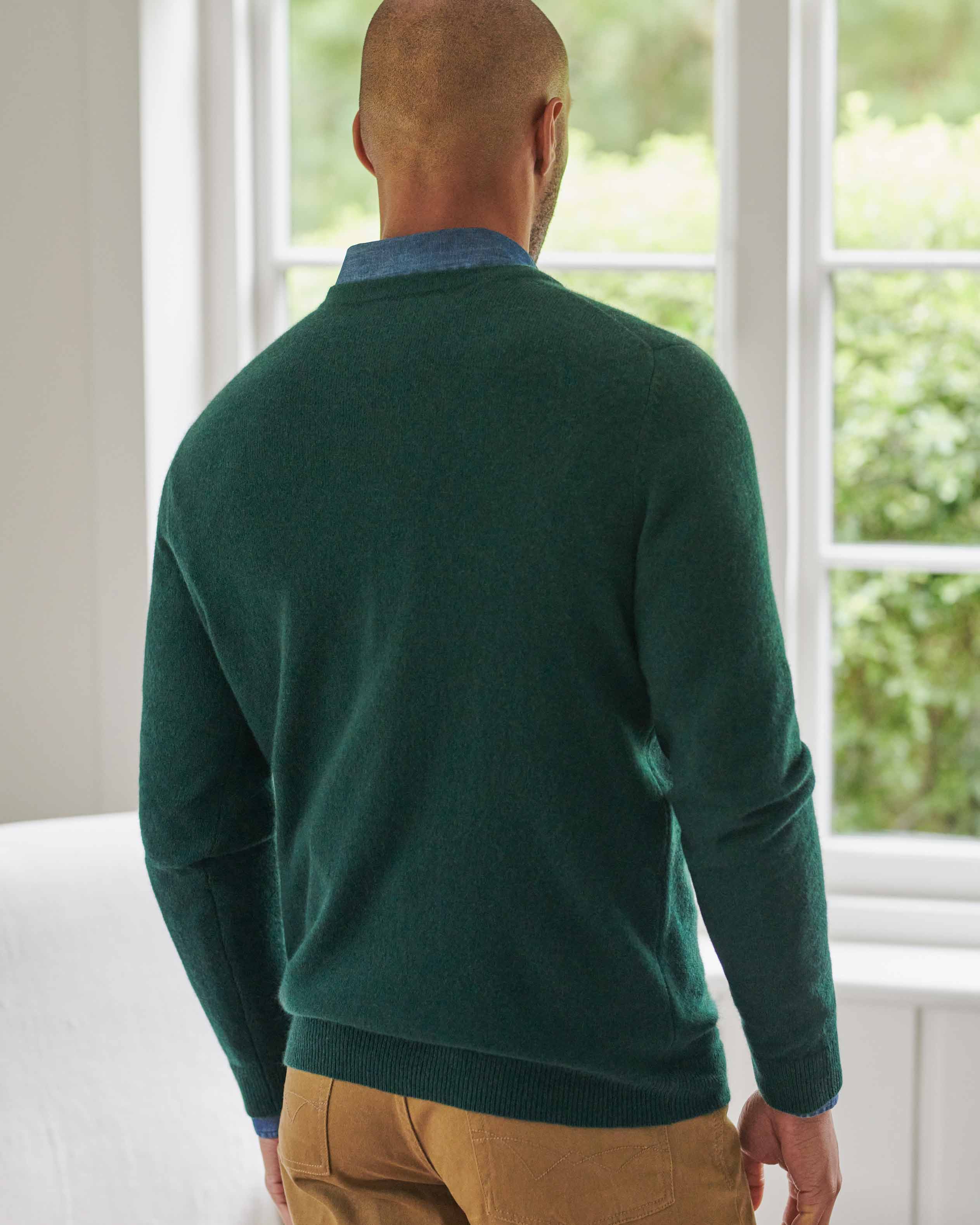 Balmoral Green | Pure Cashmere V Neck Jumper | WoolOvers AU