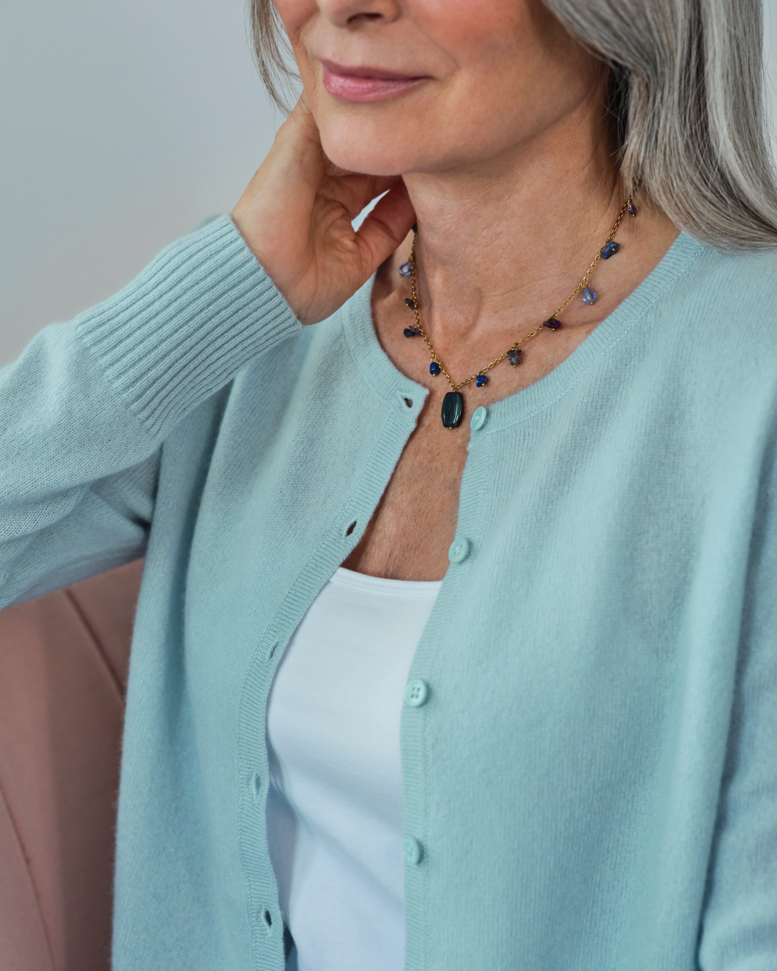 Soft Crystal Blue Luxurious Cashmere Crew Neck Cardigan Woolovers Au