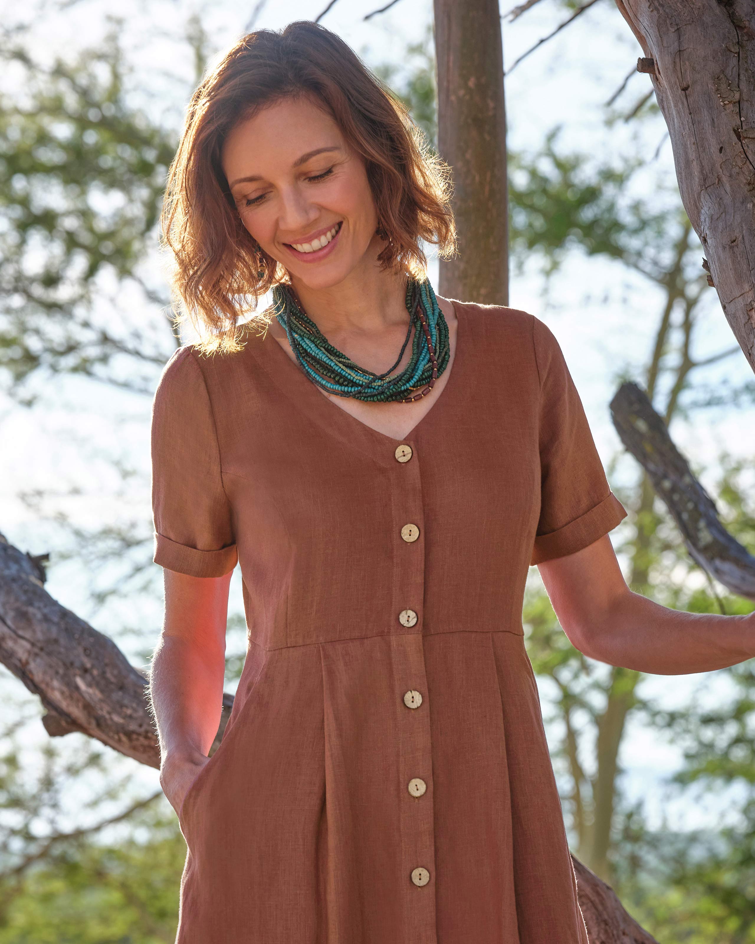 Terracotta 100% Linen | Button Through Linen Dress