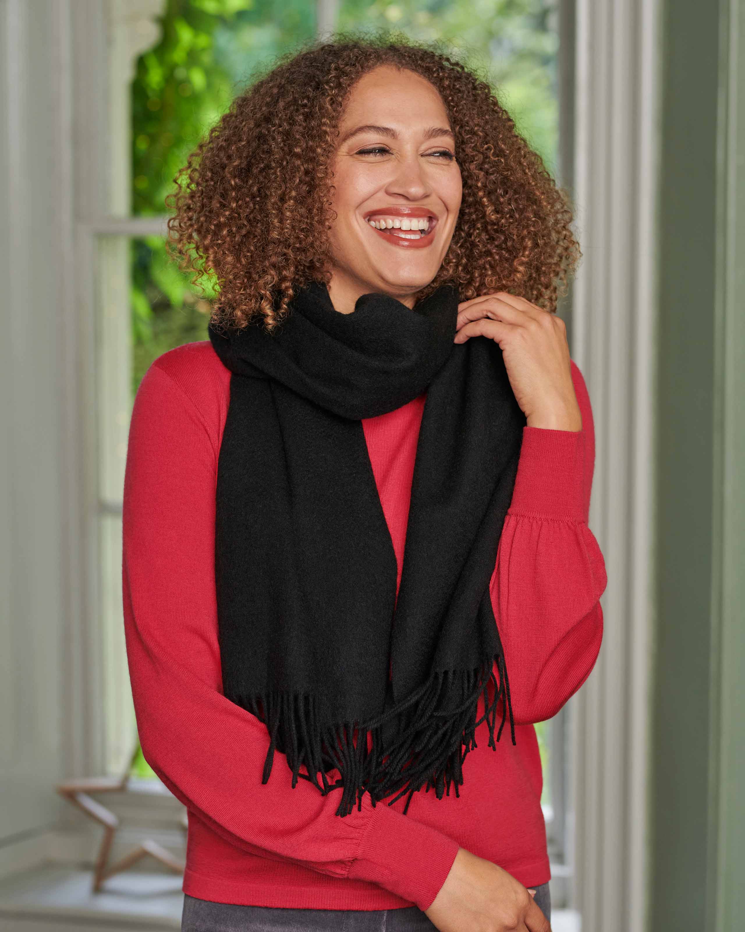 Black | Wide Pure Wool Scarf | WoolOvers UK