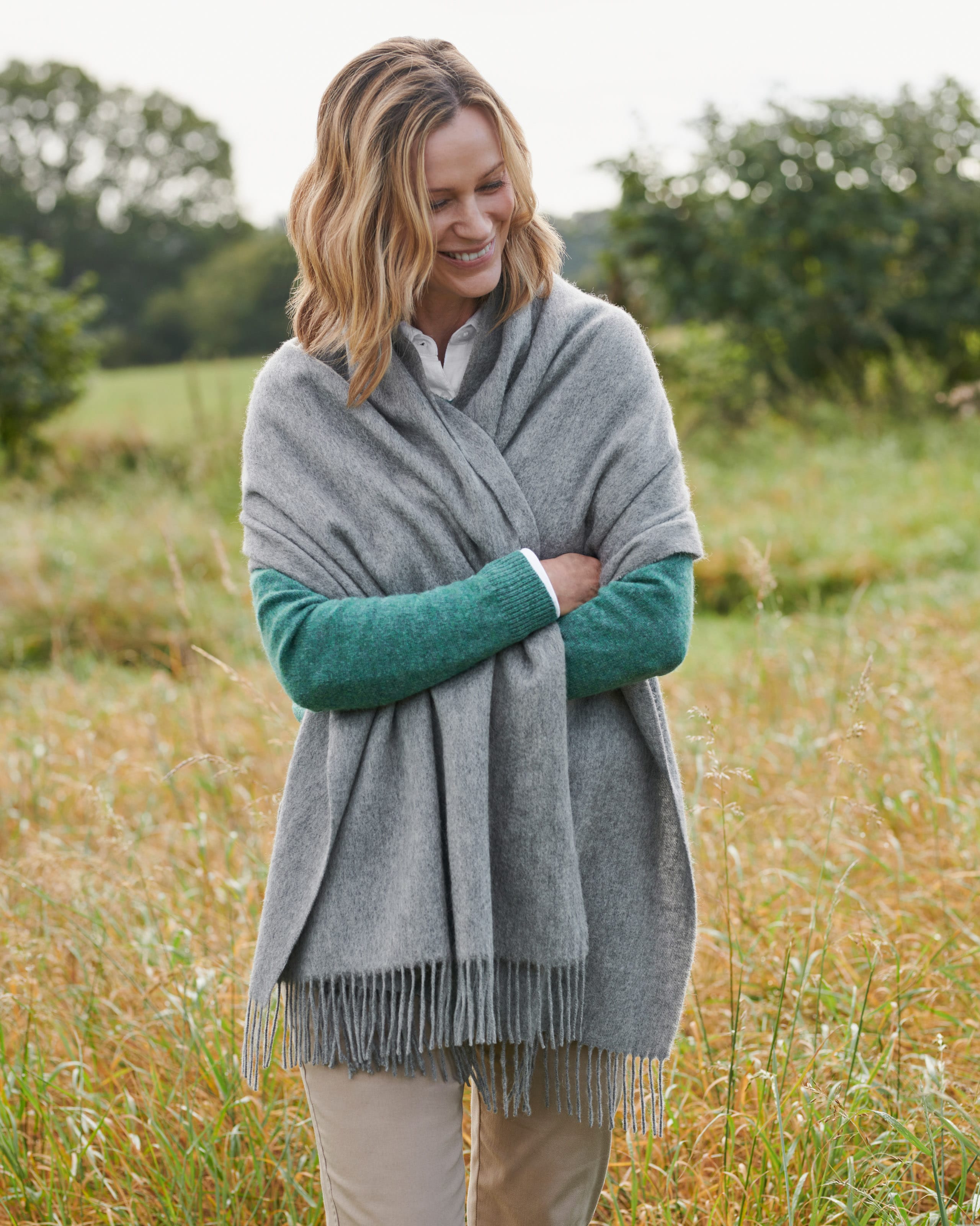 Grey Marl | Wide Pure Wool Scarf | WoolOvers UK