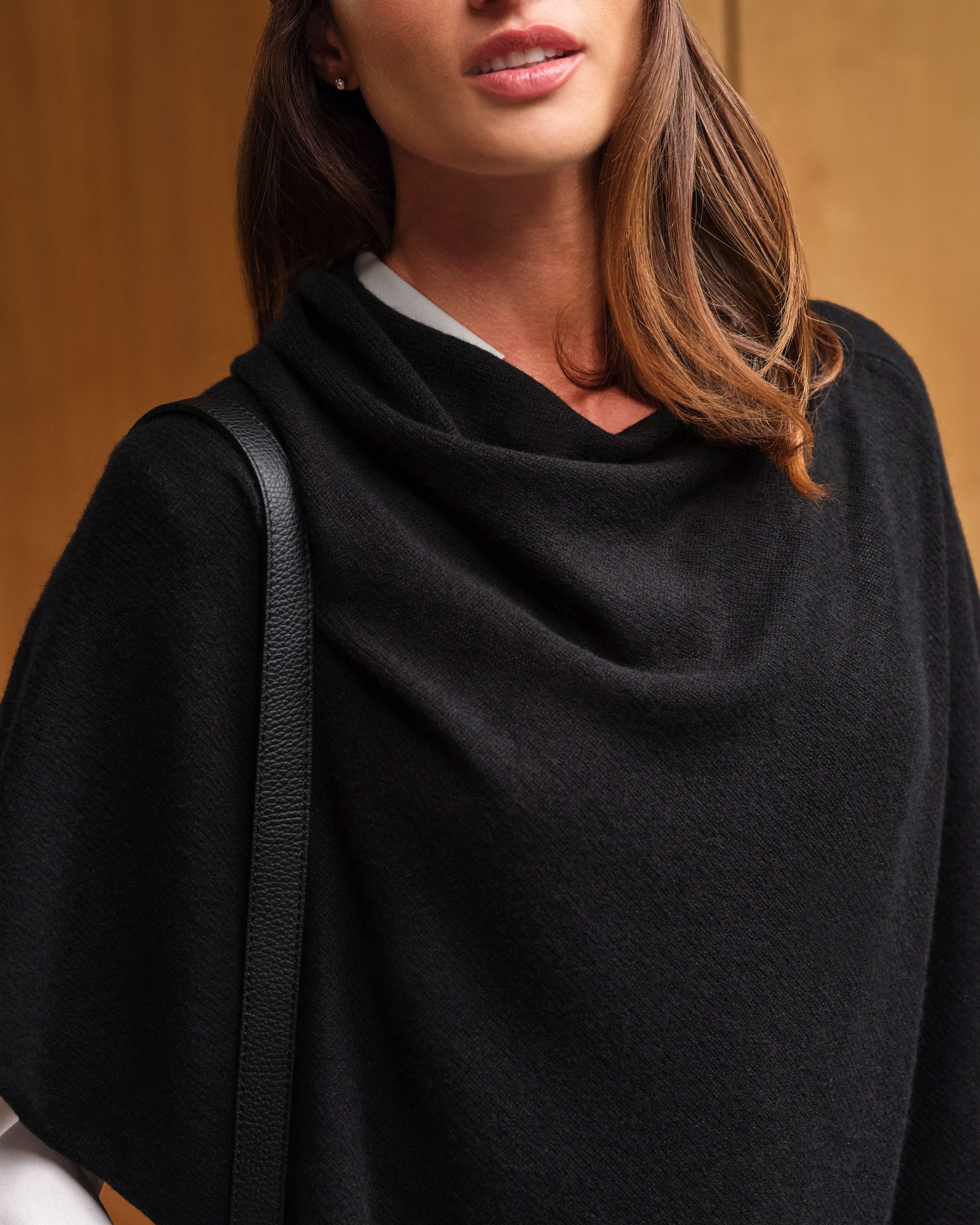 Black | Organic Cashmere Gassato Poncho | WoolOvers US