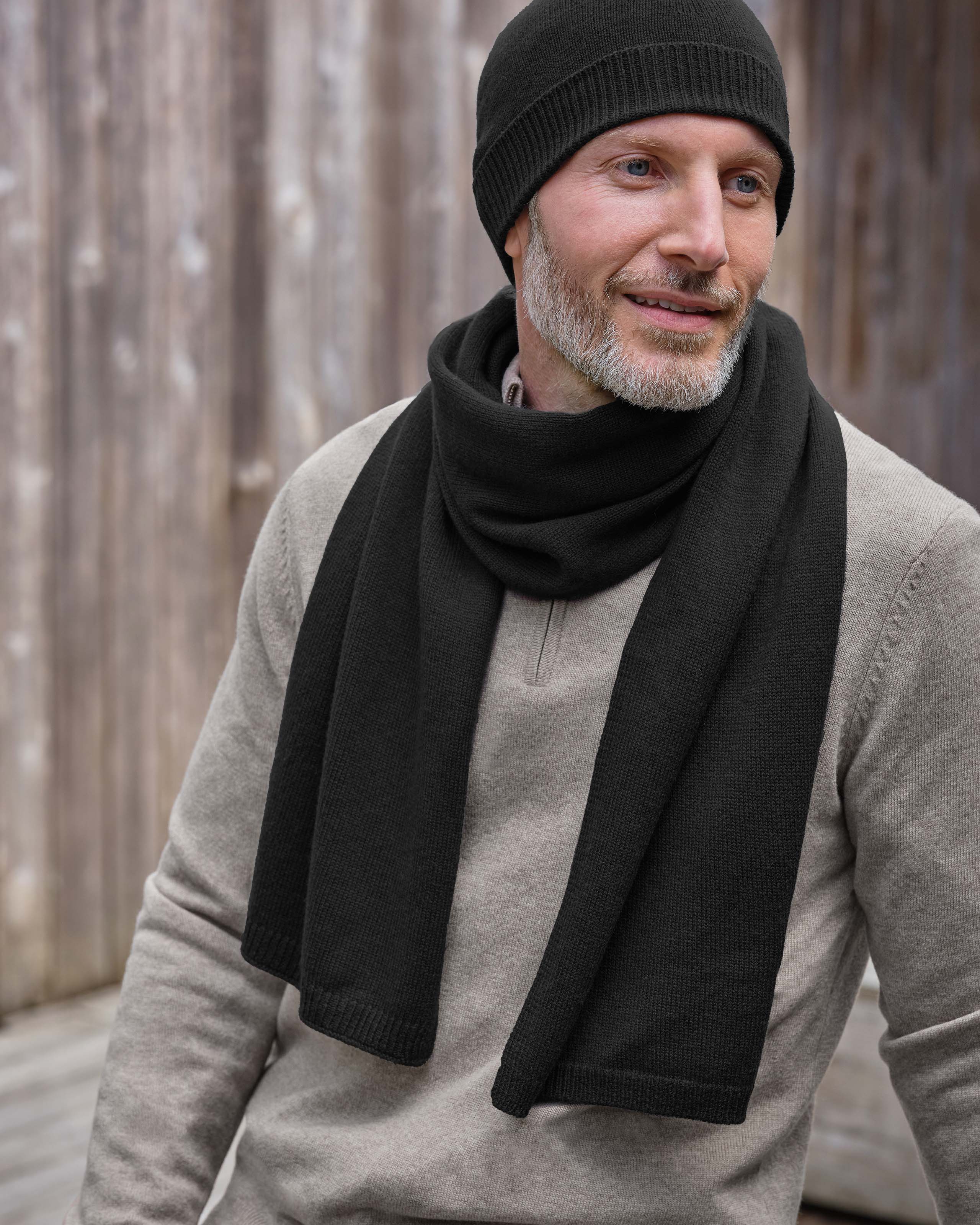 Black | Mens Cashmere Merino Scarf | WoolOvers US