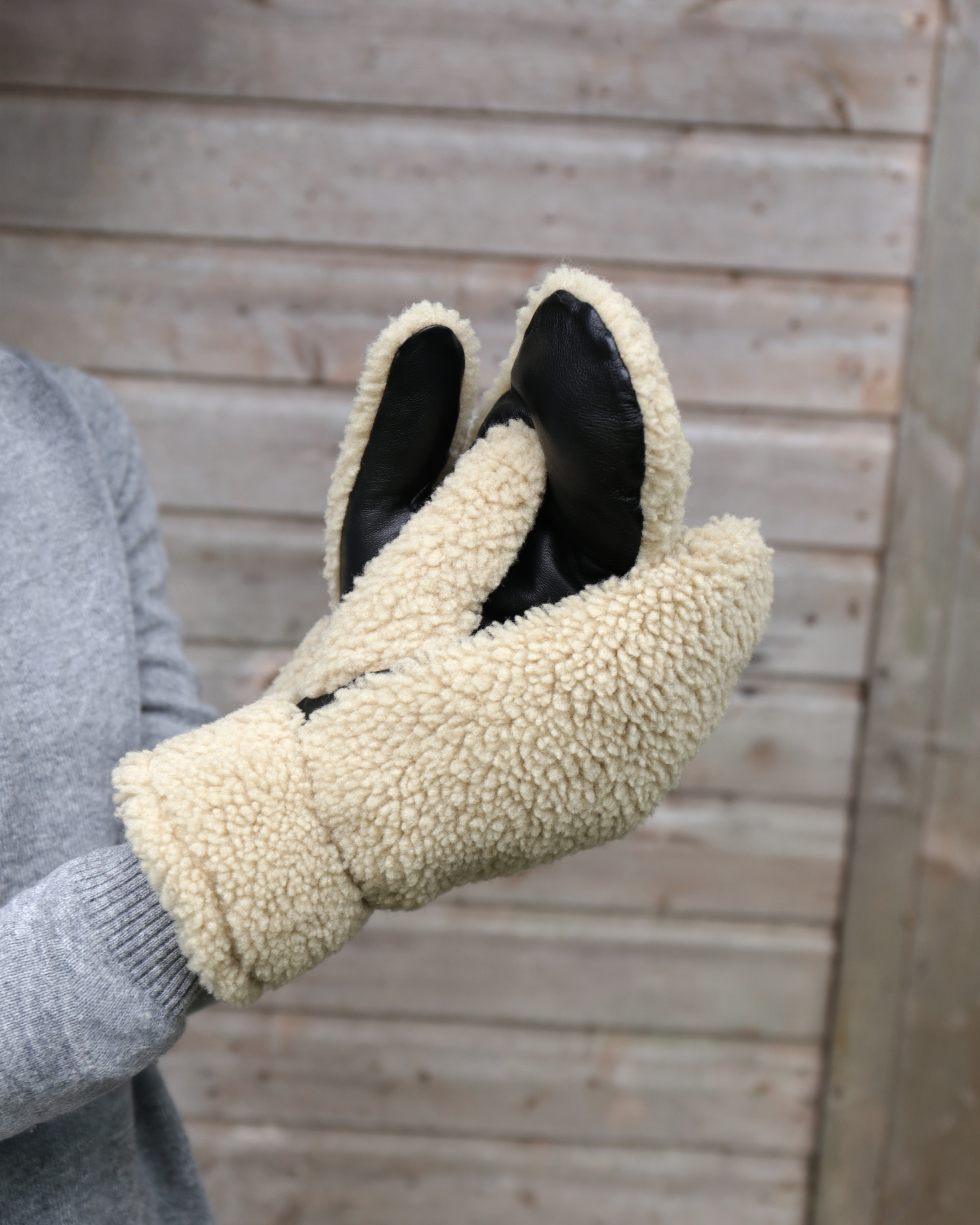 Natural | Shearling And Leather Mitten | WoolOvers UK