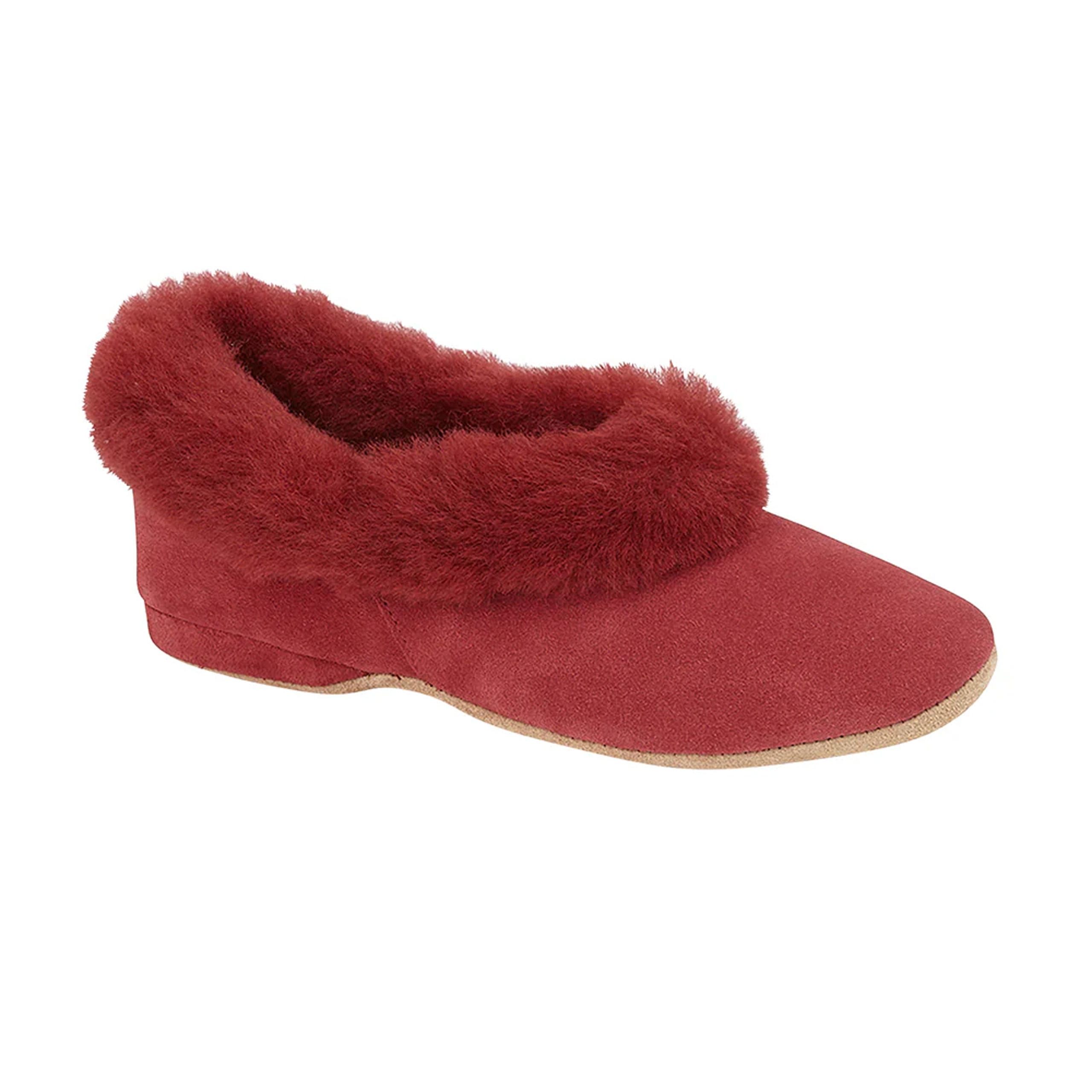 Red | Womens Draper Collar Sheepskin Slippers | WoolOvers UK