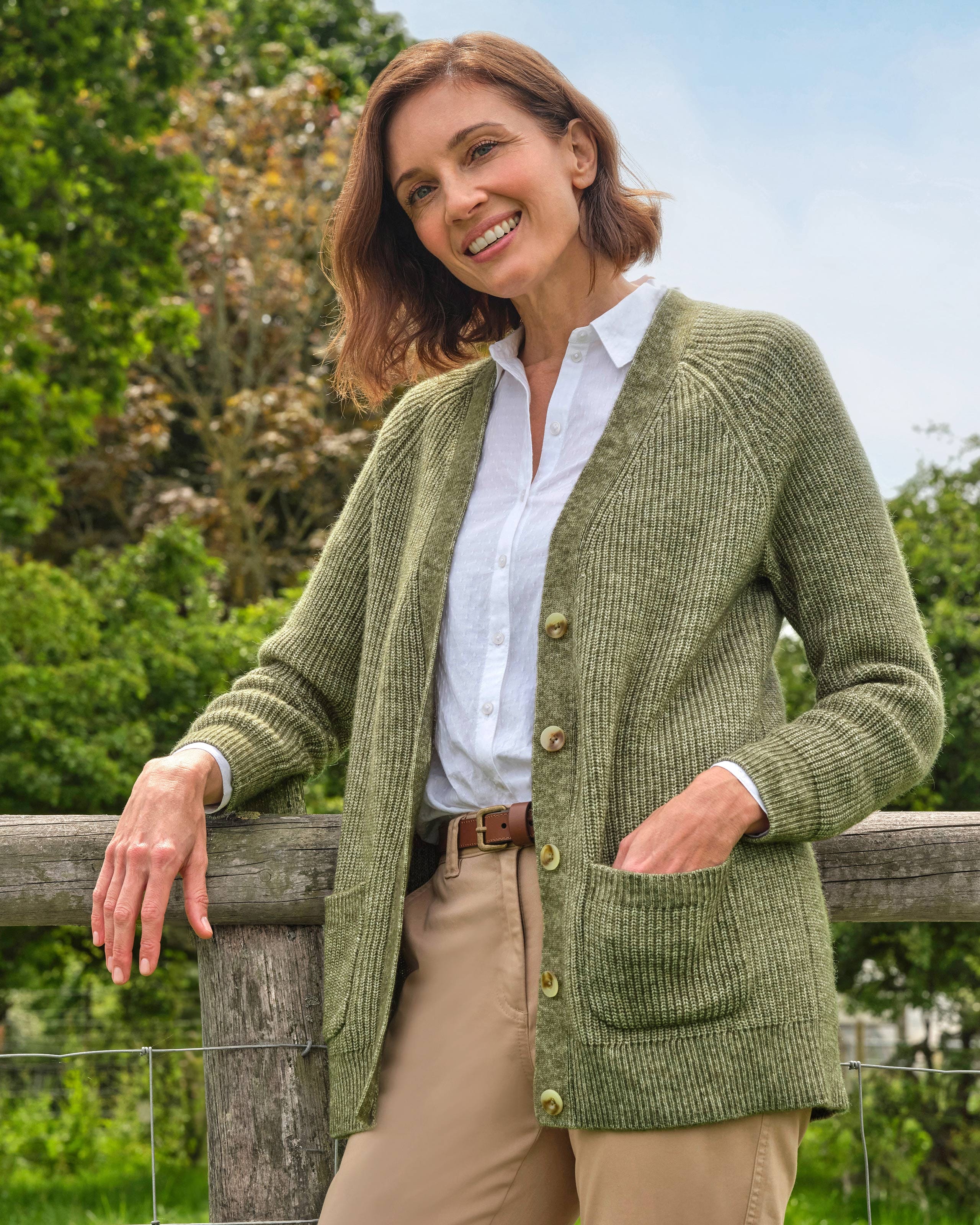 Green Marl | V Neck Boyfriend Cardigan | WoolOvers UK