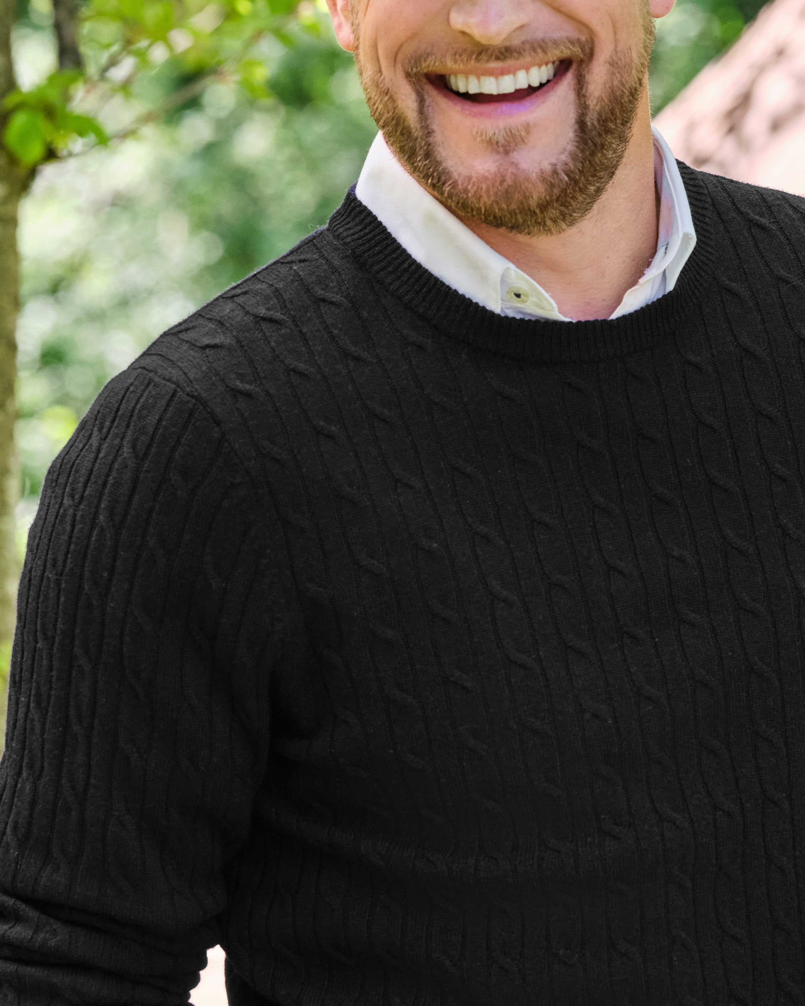 Black | Cashmere & Merino Cable Jumper | WoolOvers UK