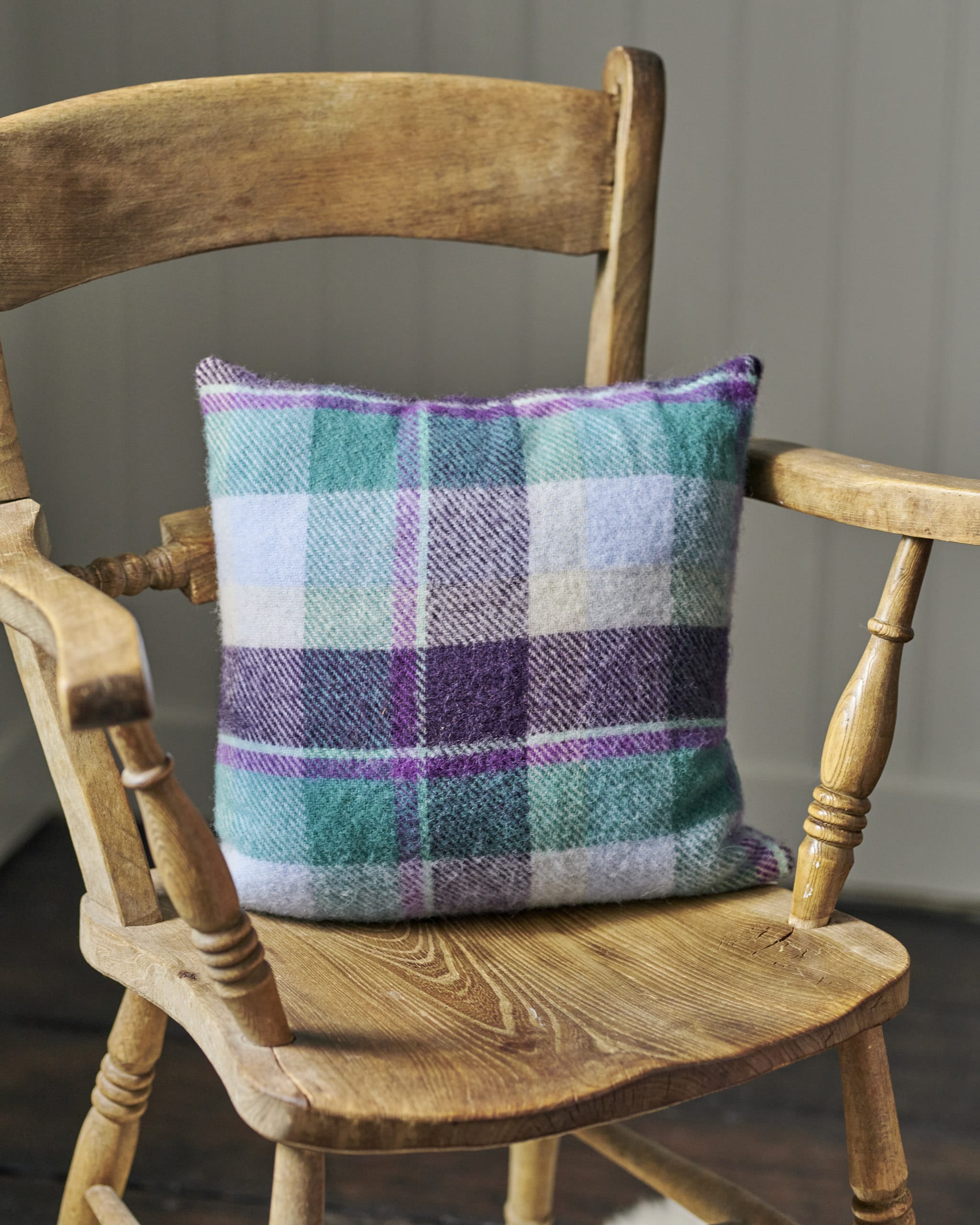 Multi Blue Check | Pure Wool Cushion Cover | WoolOvers UK