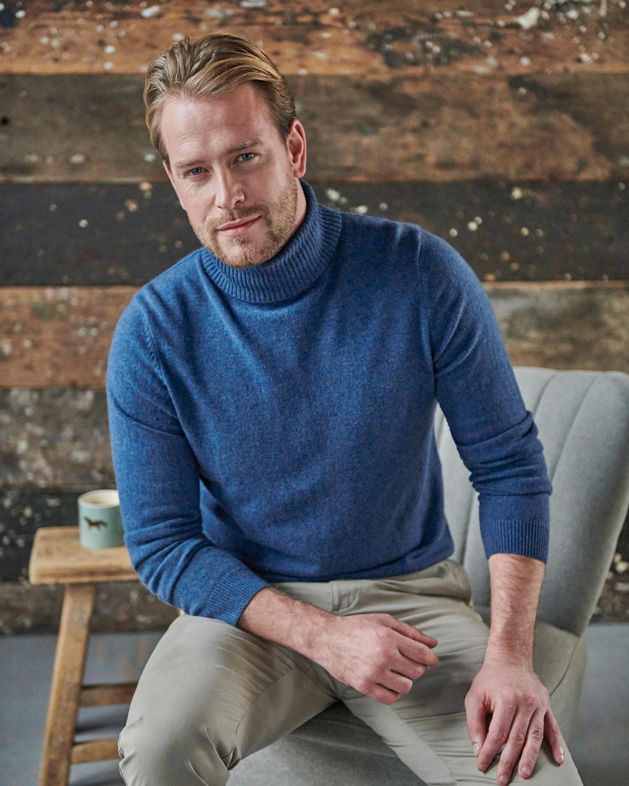 Bright Blue | Cashmere & Merino Polo Neck Jumper | WoolOvers UK
