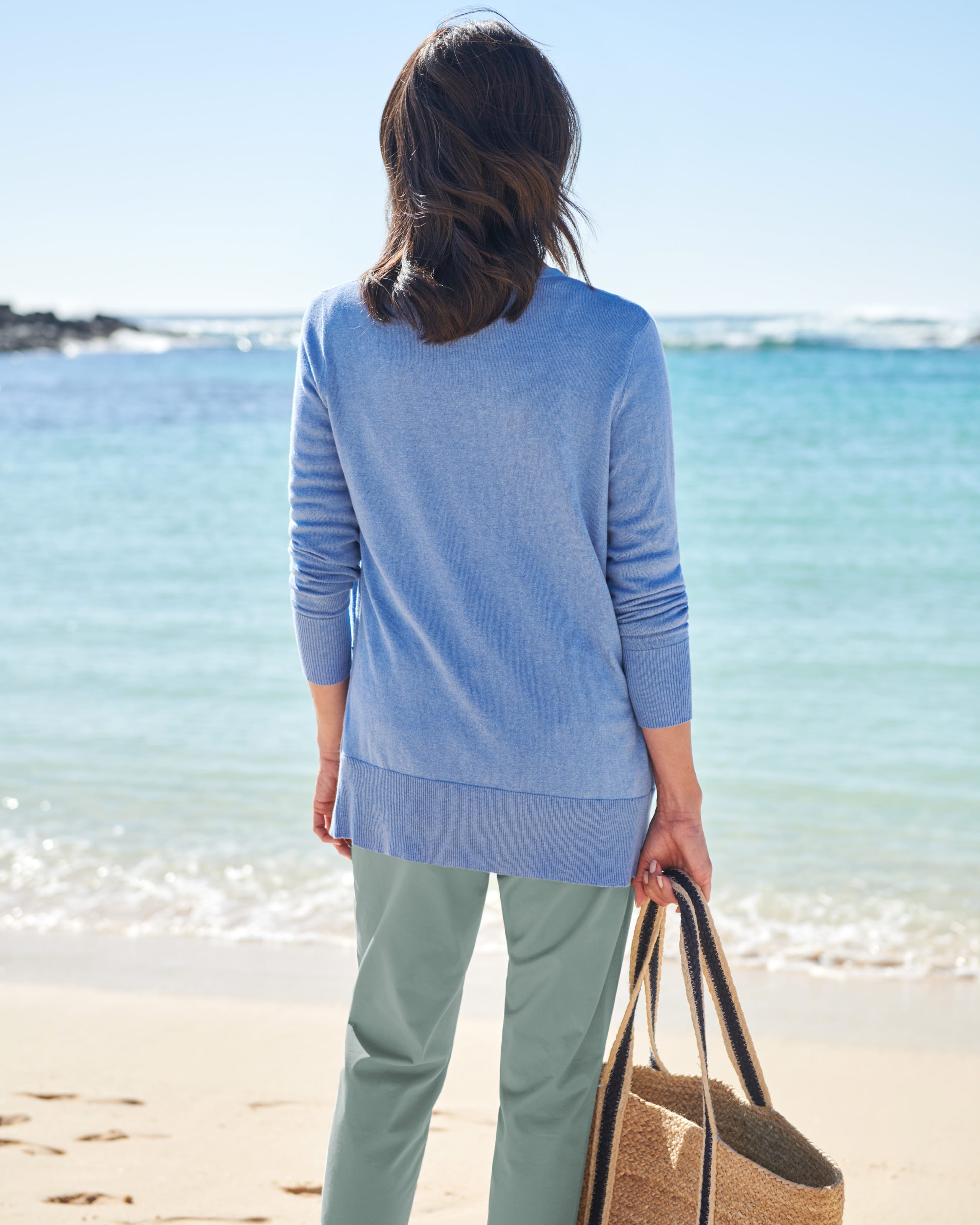 Denim Blue | Silk & Cotton Long Cardigan | WoolOvers UK