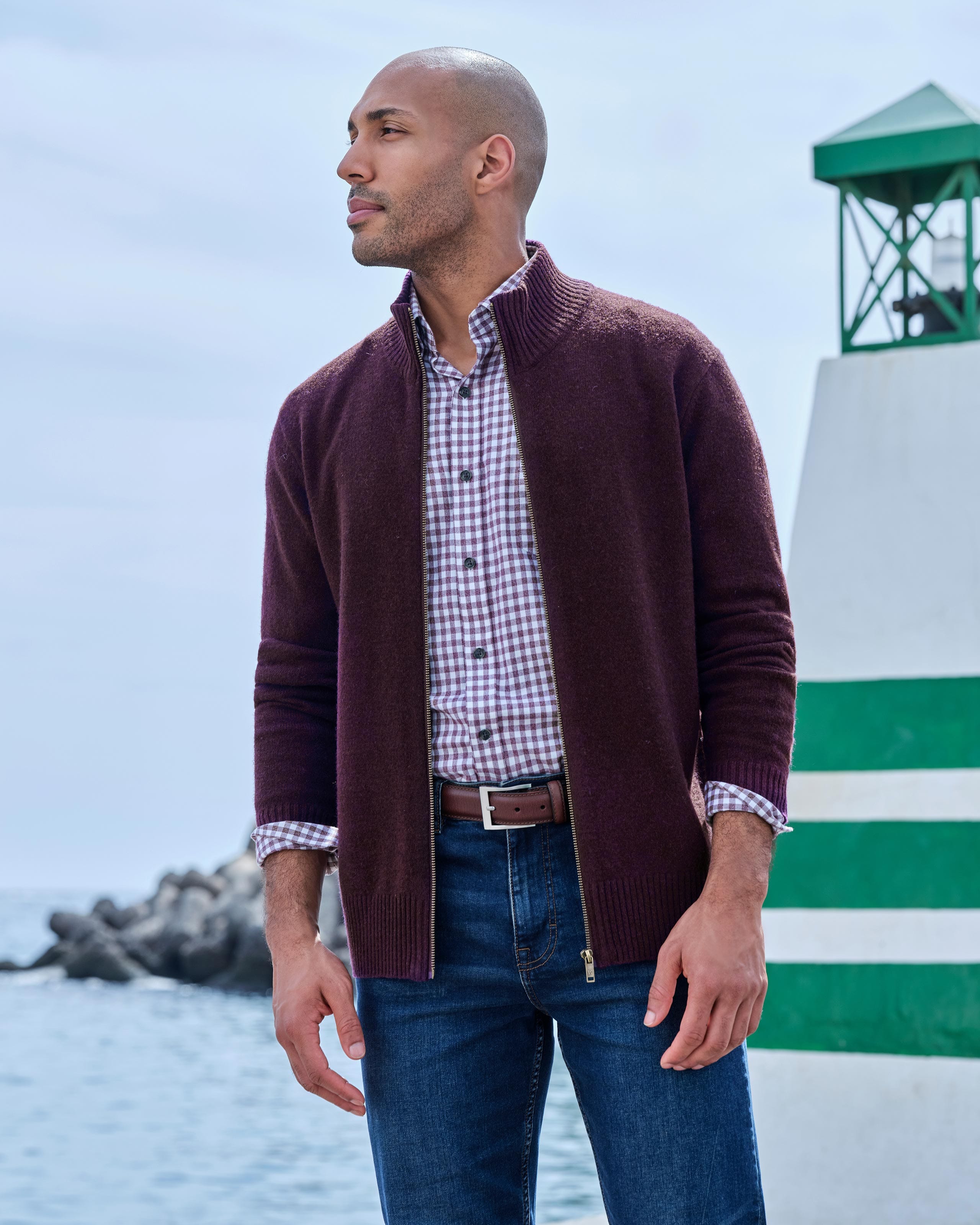 Crushed Berry | Mens Lambswool Lincoln Zipper Cardigan | WoolOvers AU