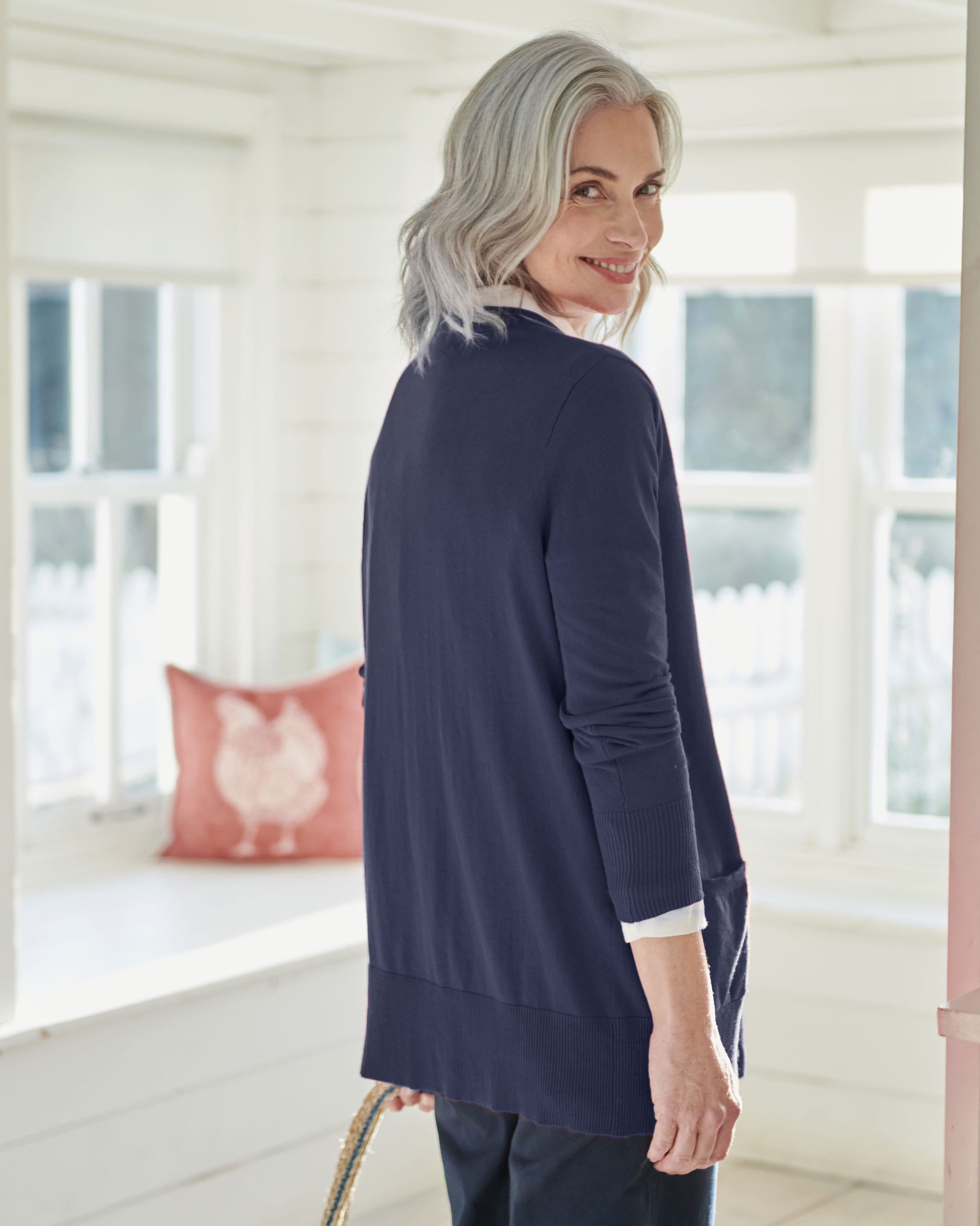 Navy | Silk & Cotton Long Cardigan | WoolOvers AU