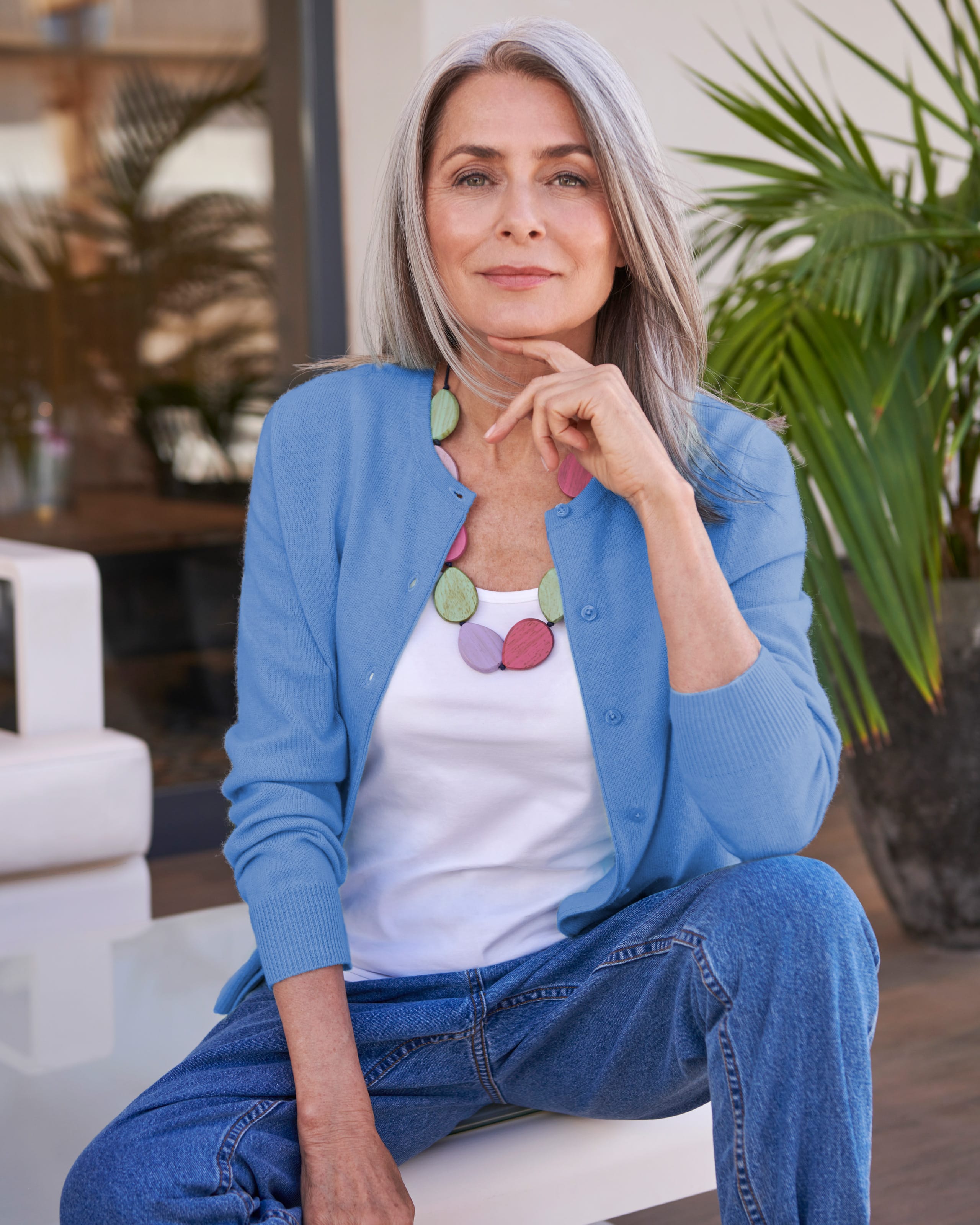 Clear Sky | Cashmere Merino Crew Neck Cardigan | WoolOvers AU
