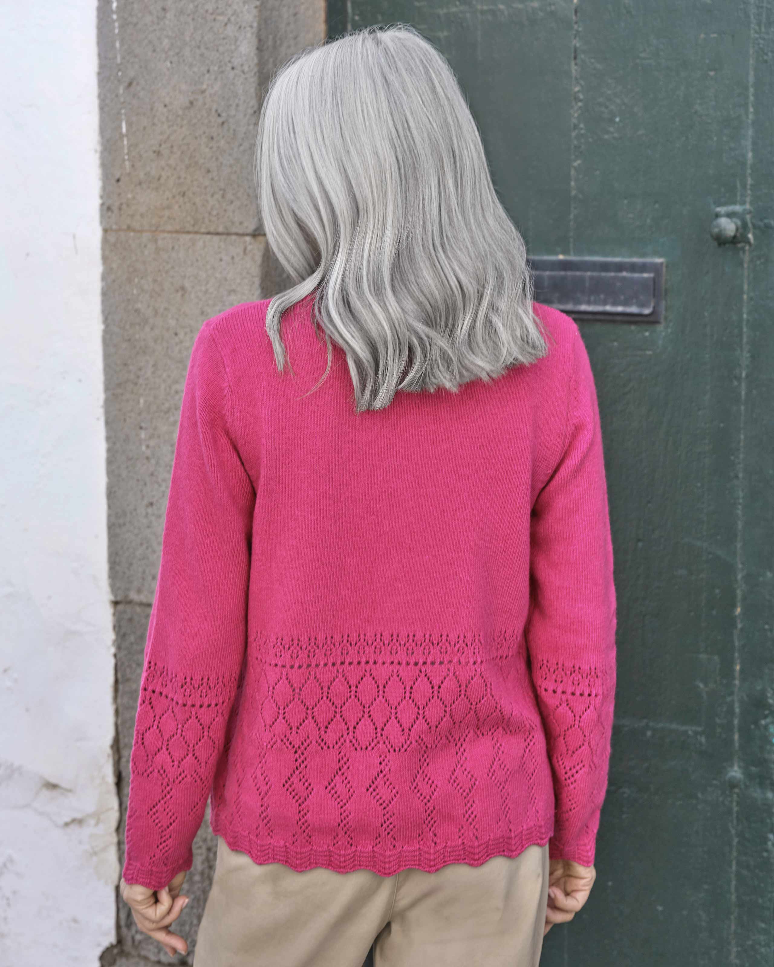 Fuchsia Pink | Pointelle Hem V Neck Cardigan | WoolOvers AU