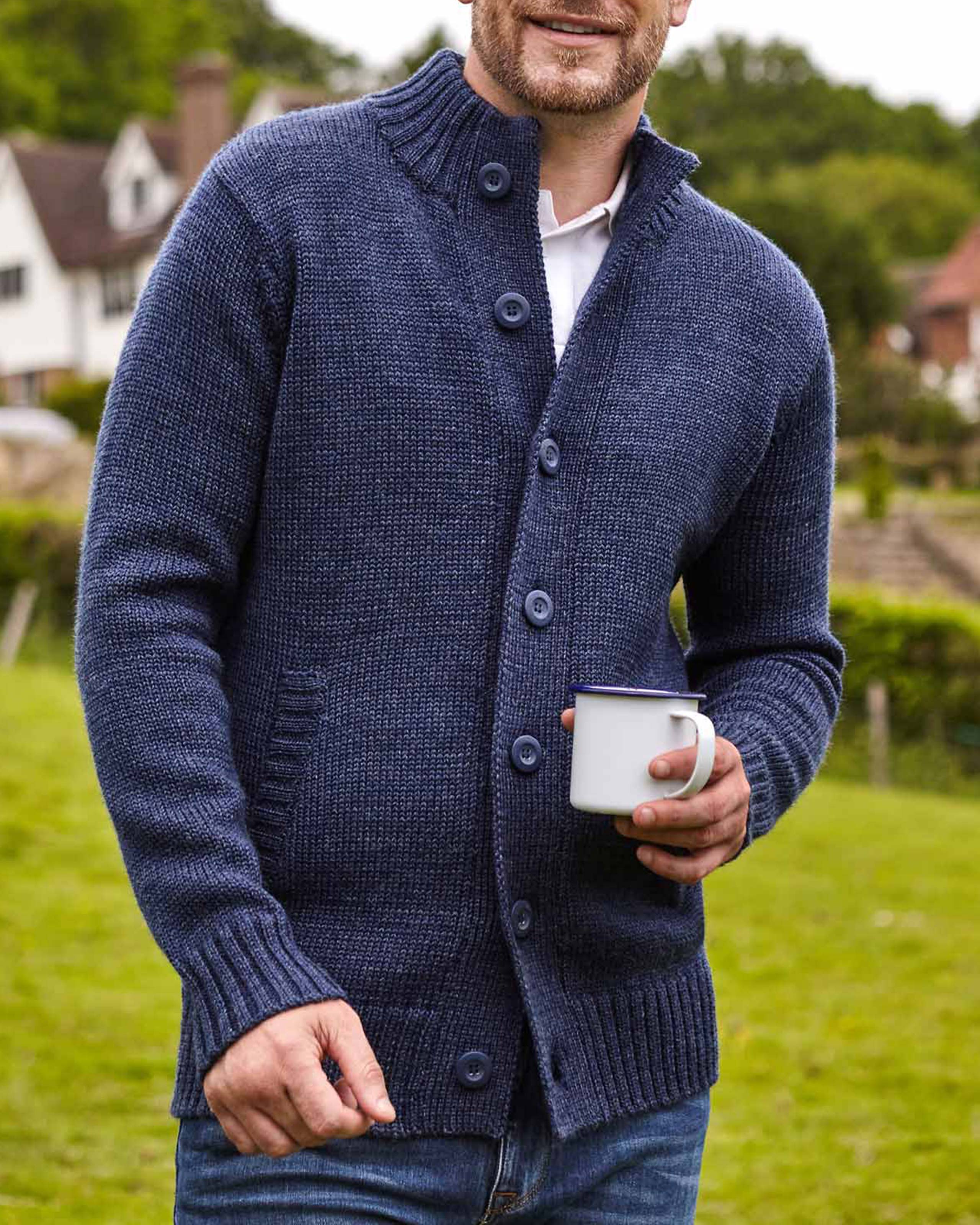 Denim Marl Pure Wool | 100% Pure Wool Button Everyday Cardigan