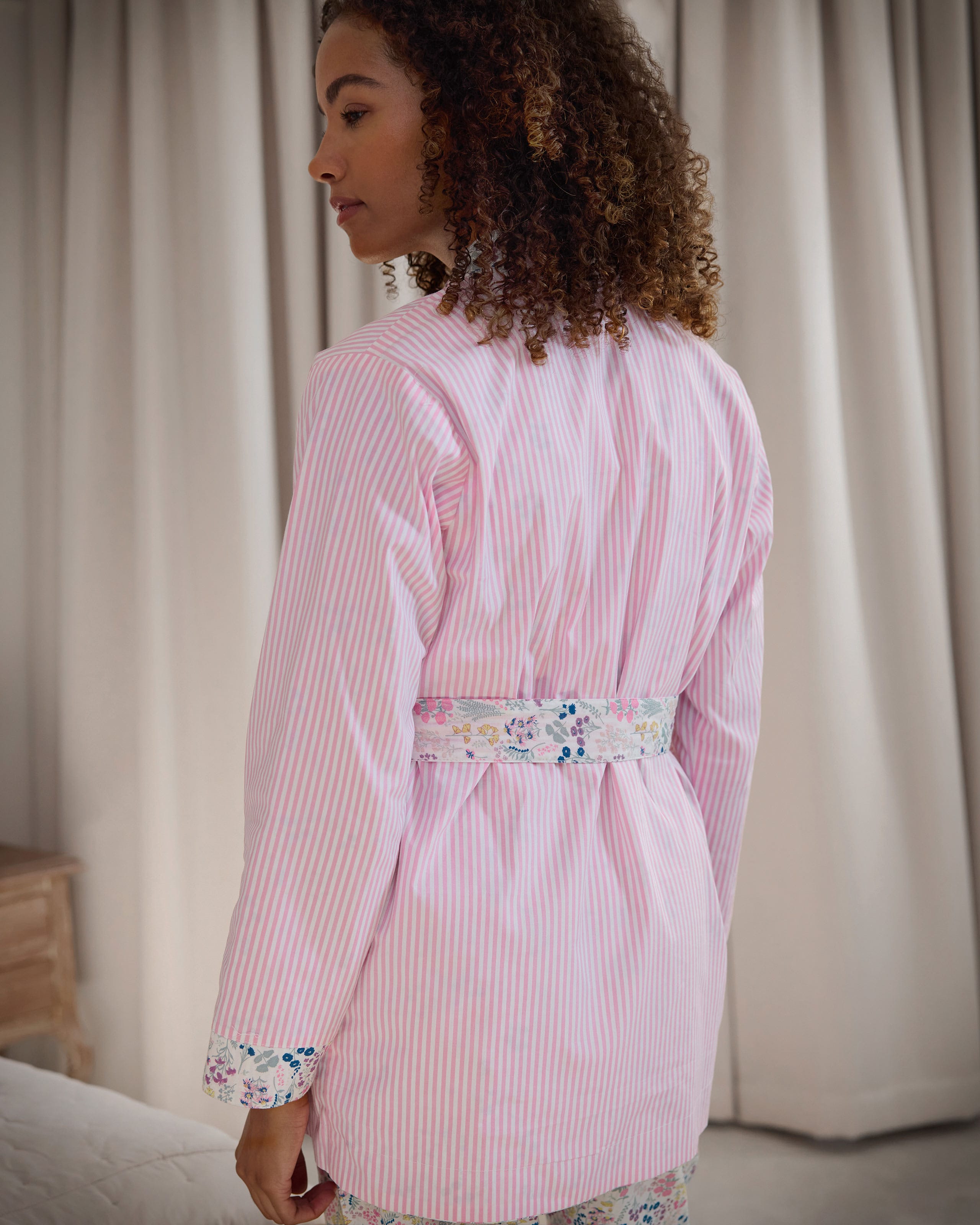 Botanical Floral Print/Pink | Reversible Lightweight Cotton Robe ...