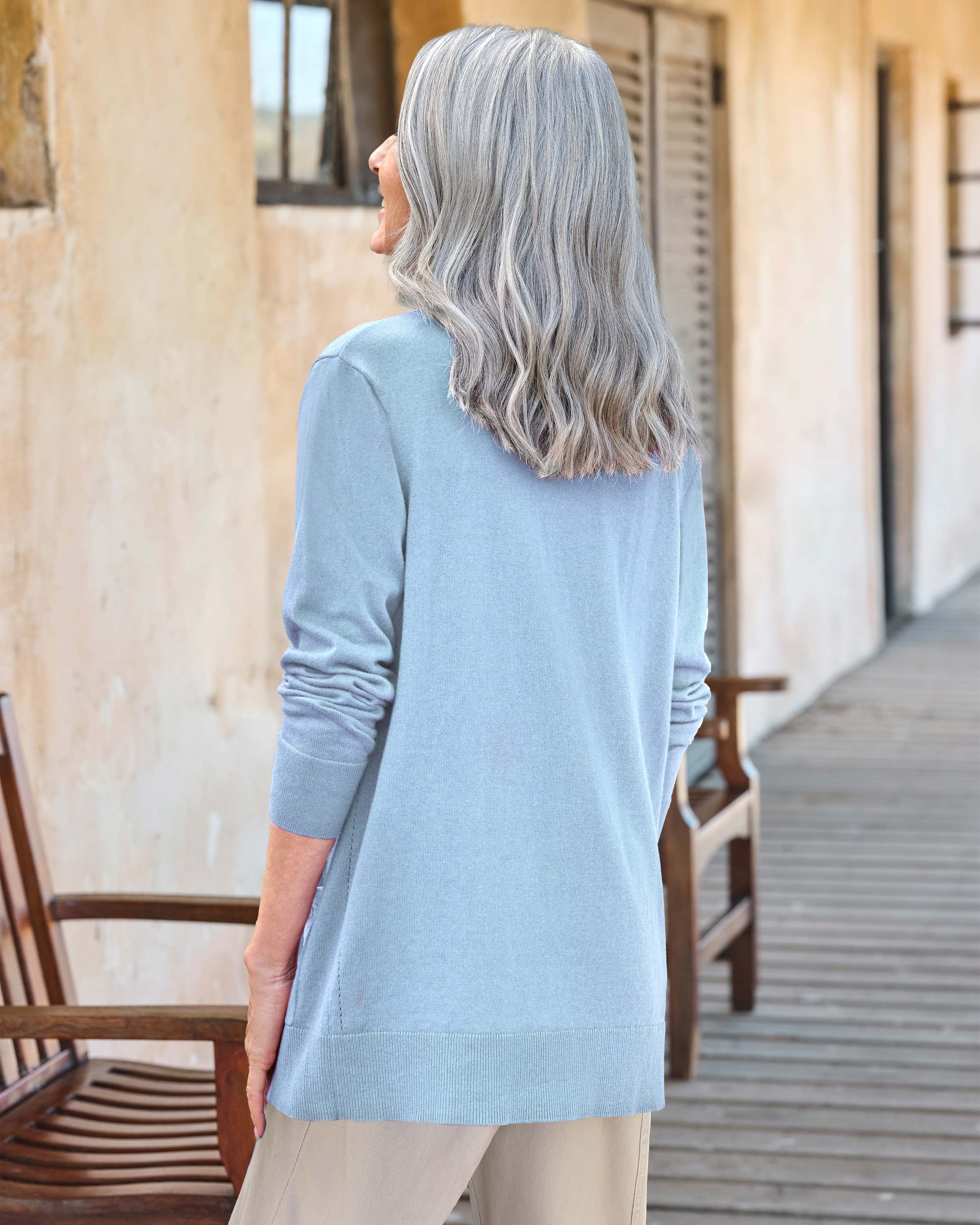Light Blue | Long V Neck Cardigan | WoolOvers US