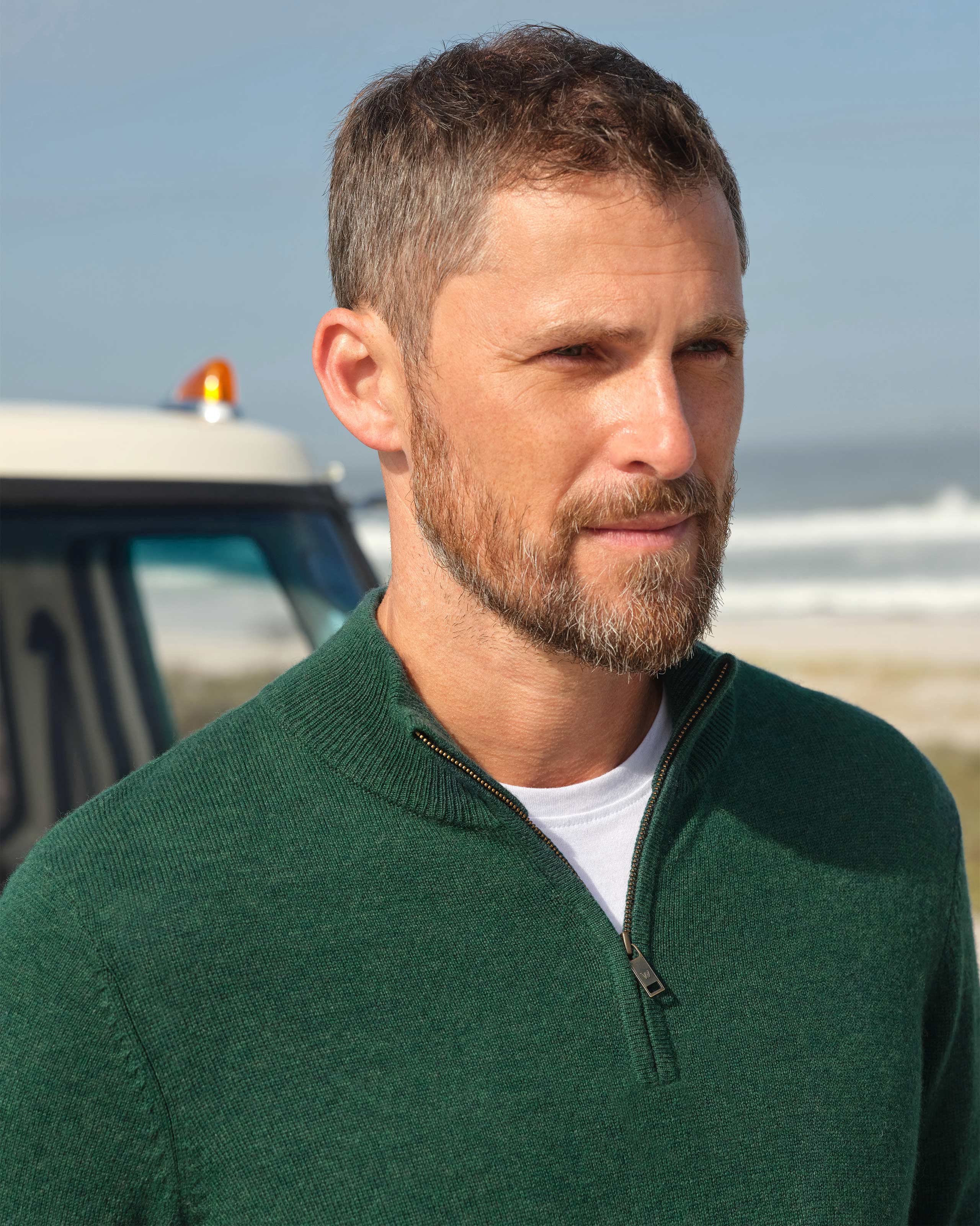 Woodland Green | Cashmere & Merino Zip Neck Jumper | WoolOvers AU