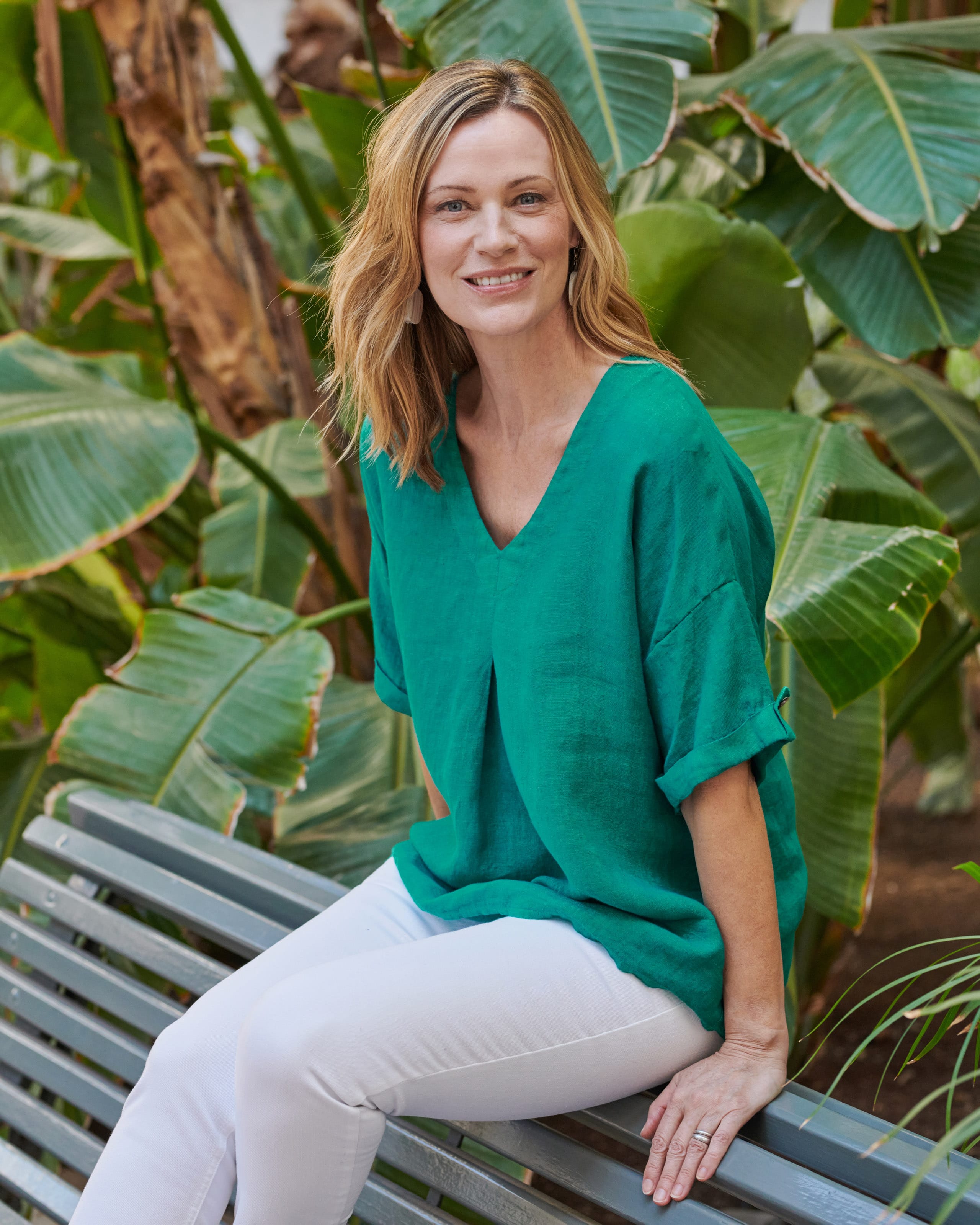 Ocean Teal | Linen Pleat Front Top | WoolOvers AU