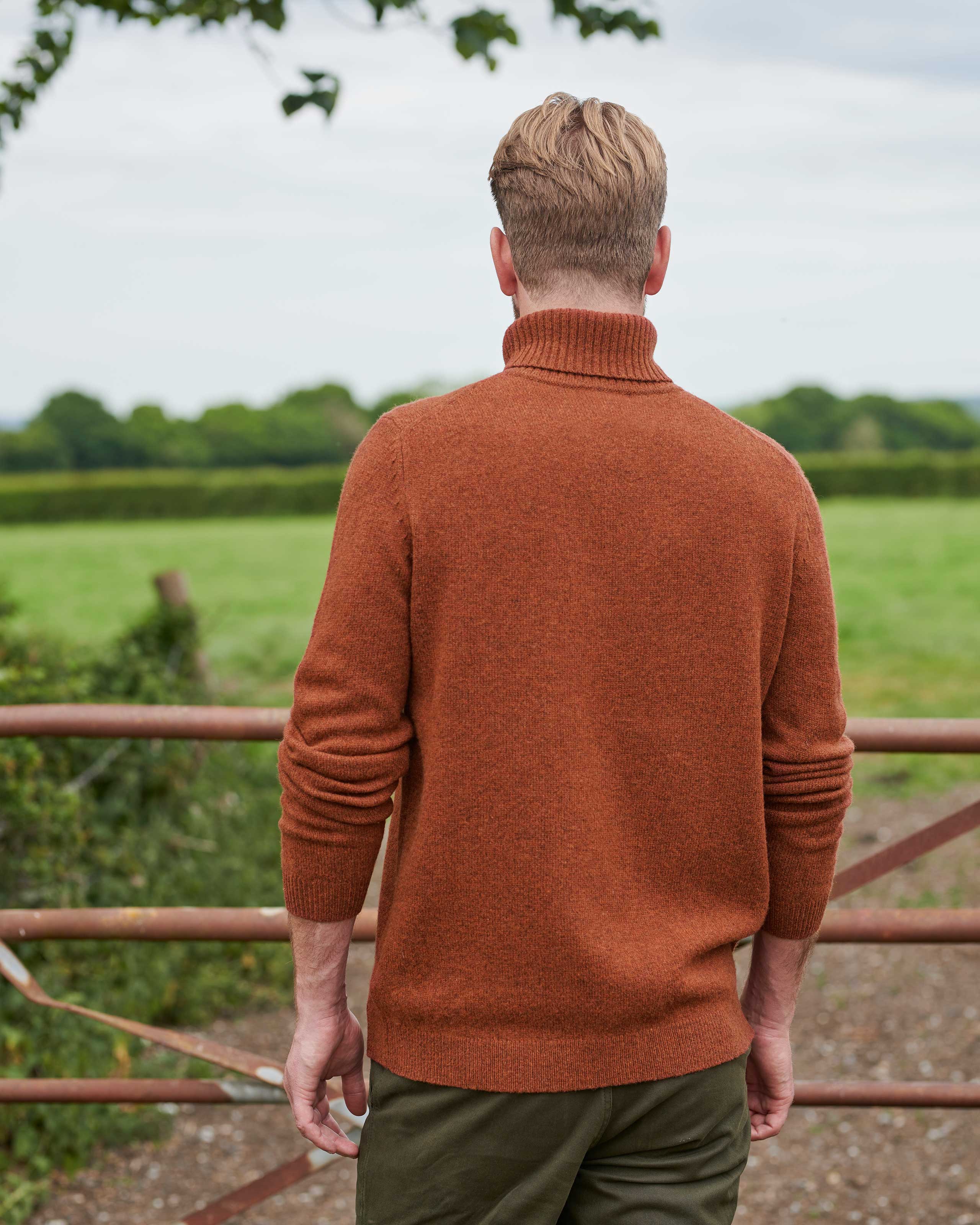 Orange Rust | Mens Lambswool Polo Neck Jumper | WoolOvers AU