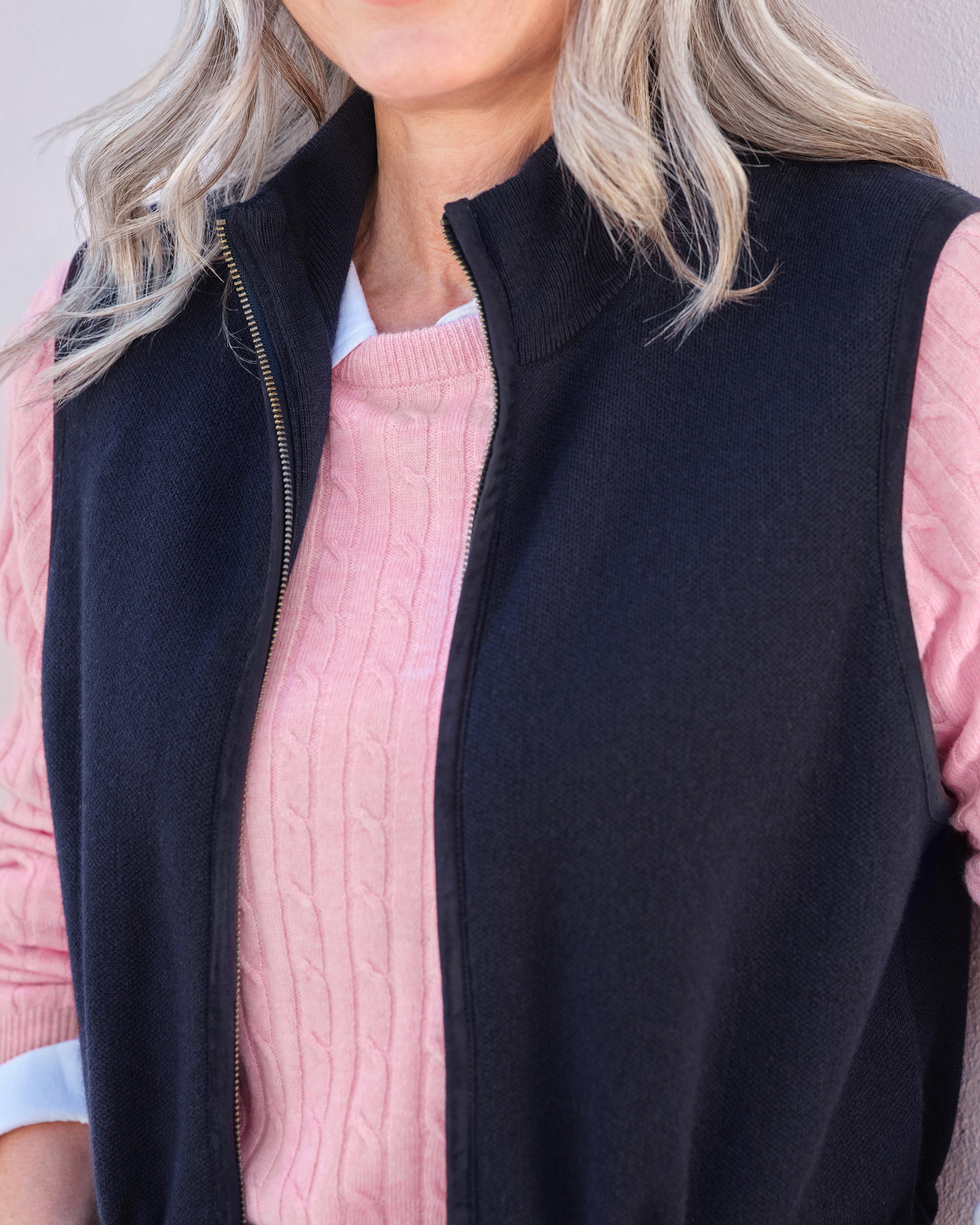 Navy | Premium Wool Blend Milano Full Zip Gilet | WoolOvers AU