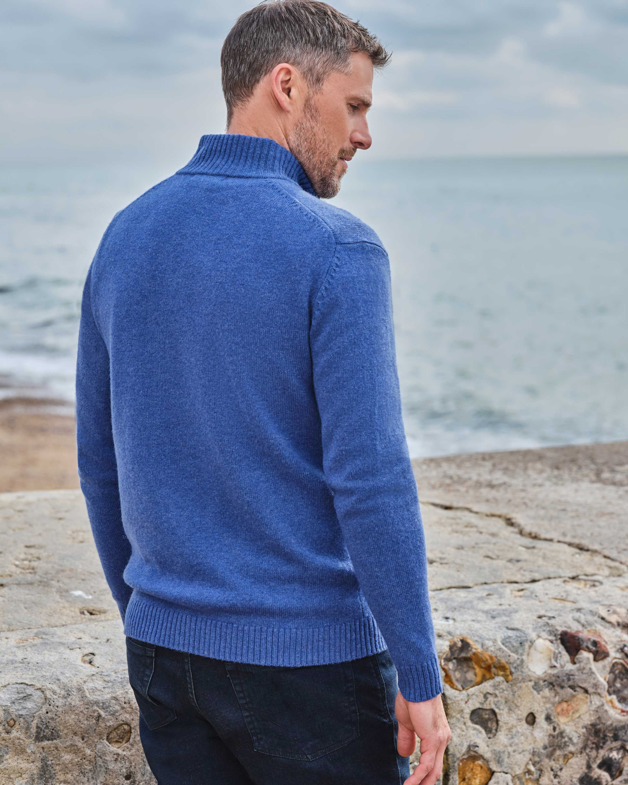 Chelsea Blue | Mens Lambswool Zip Neck Sweater | WoolOvers US