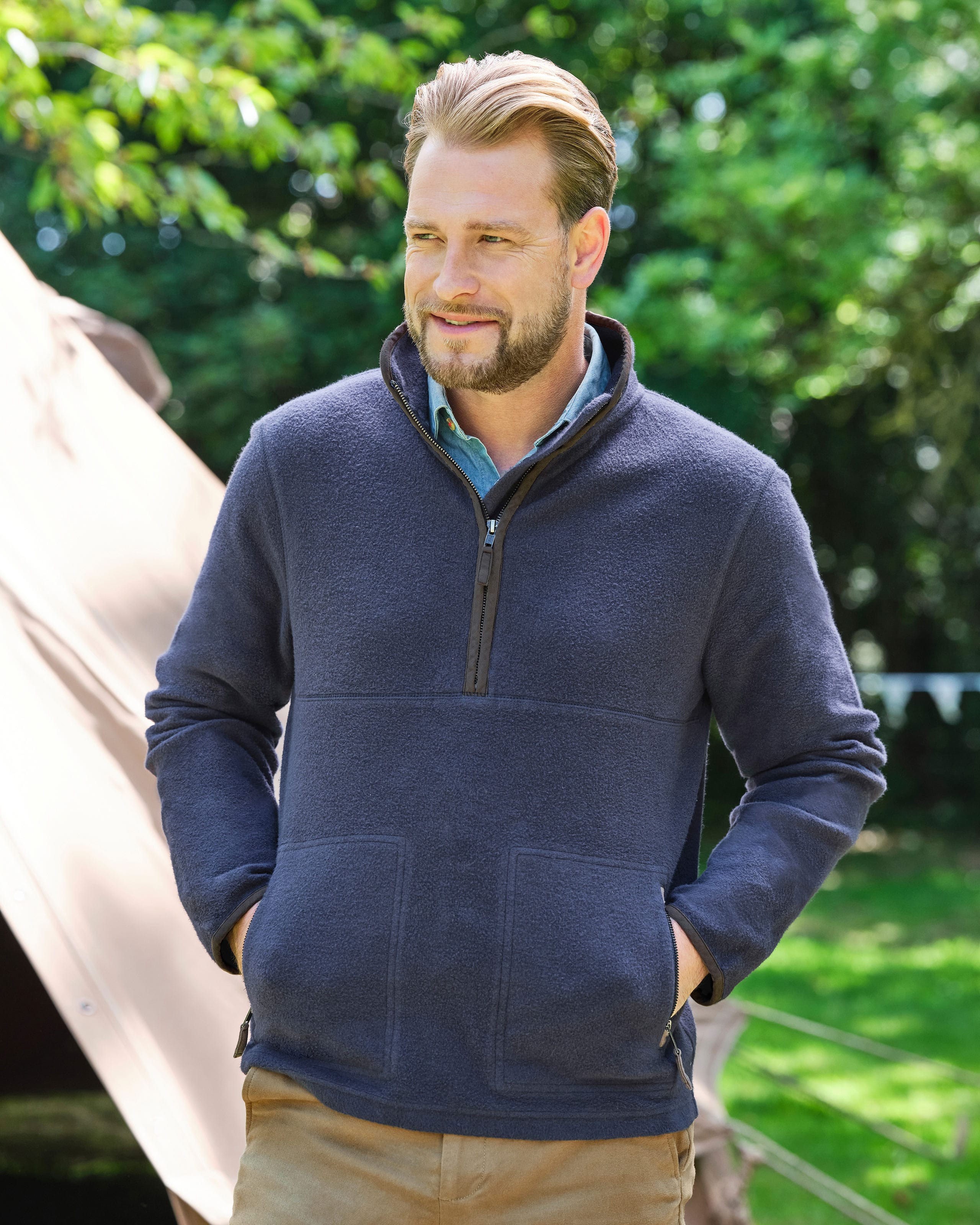 Navy | Organic Cotton Half Zip Fleece | WoolOvers AU